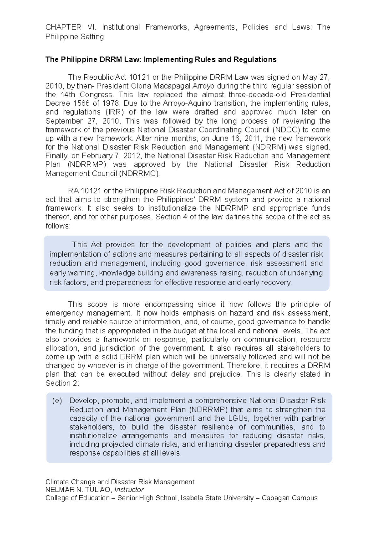 Chapter VI Institutional Frameworks Agreements Policies and Laws The ...