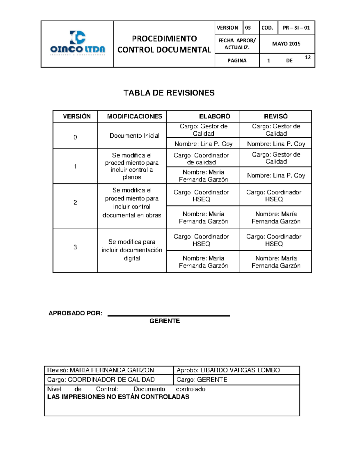 PR - SI - 01 Control Documental V 3 - PROCEDIMIENTO CONTROL DOCUMENTAL ...