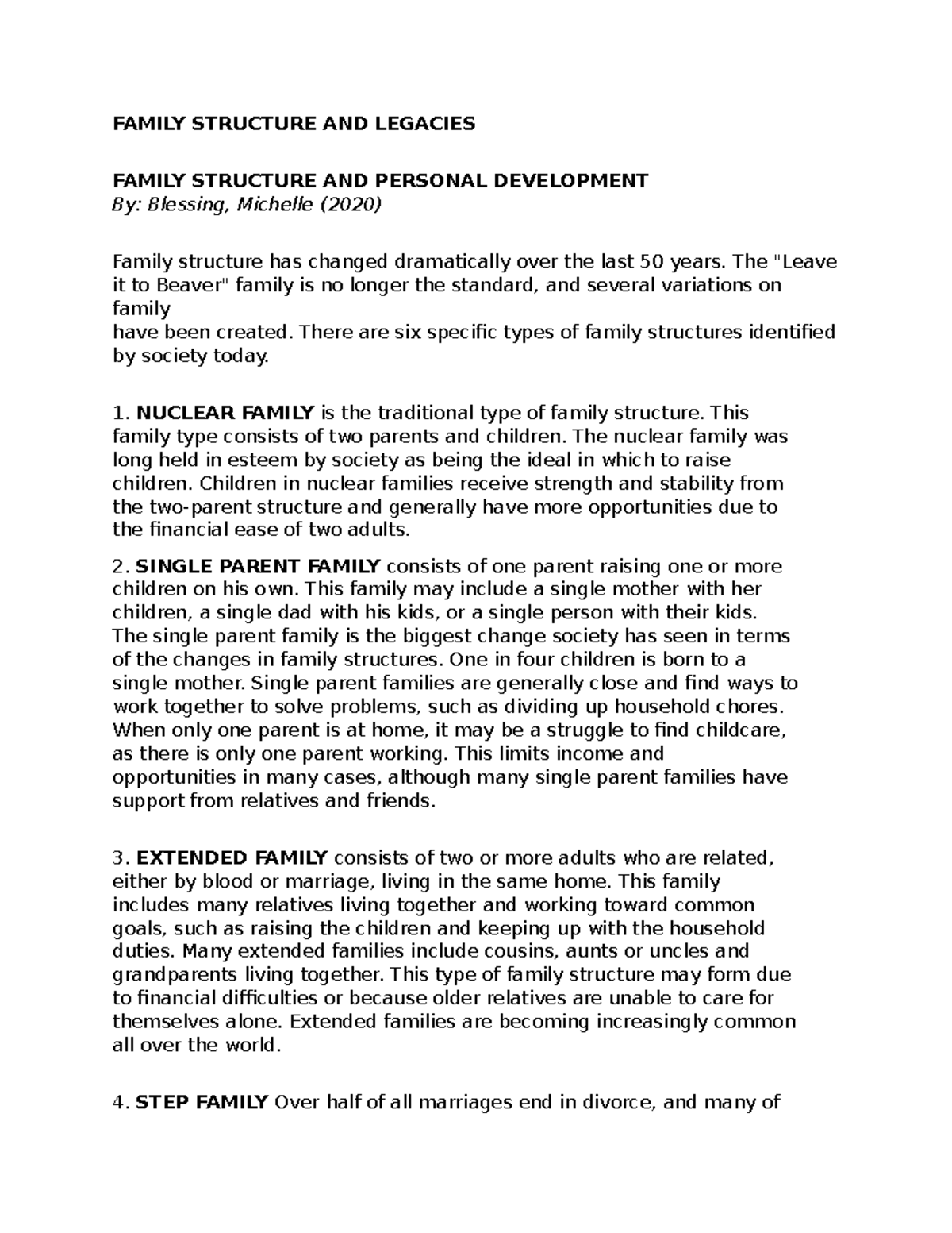 Week 5 Readings Family Structure AND Legacies - FAMILY STRUCTURE AND ...