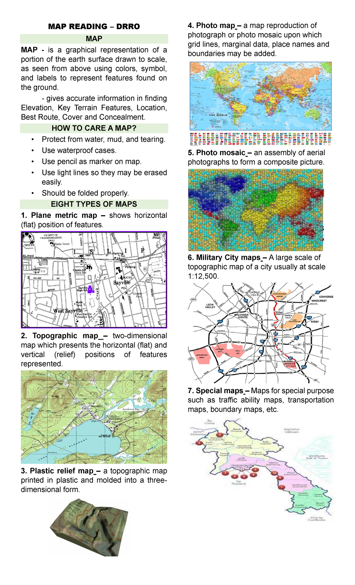 MAP Reading - MAP READING – DRRO MAP MAP - is a graphical representation of a portion of the ...