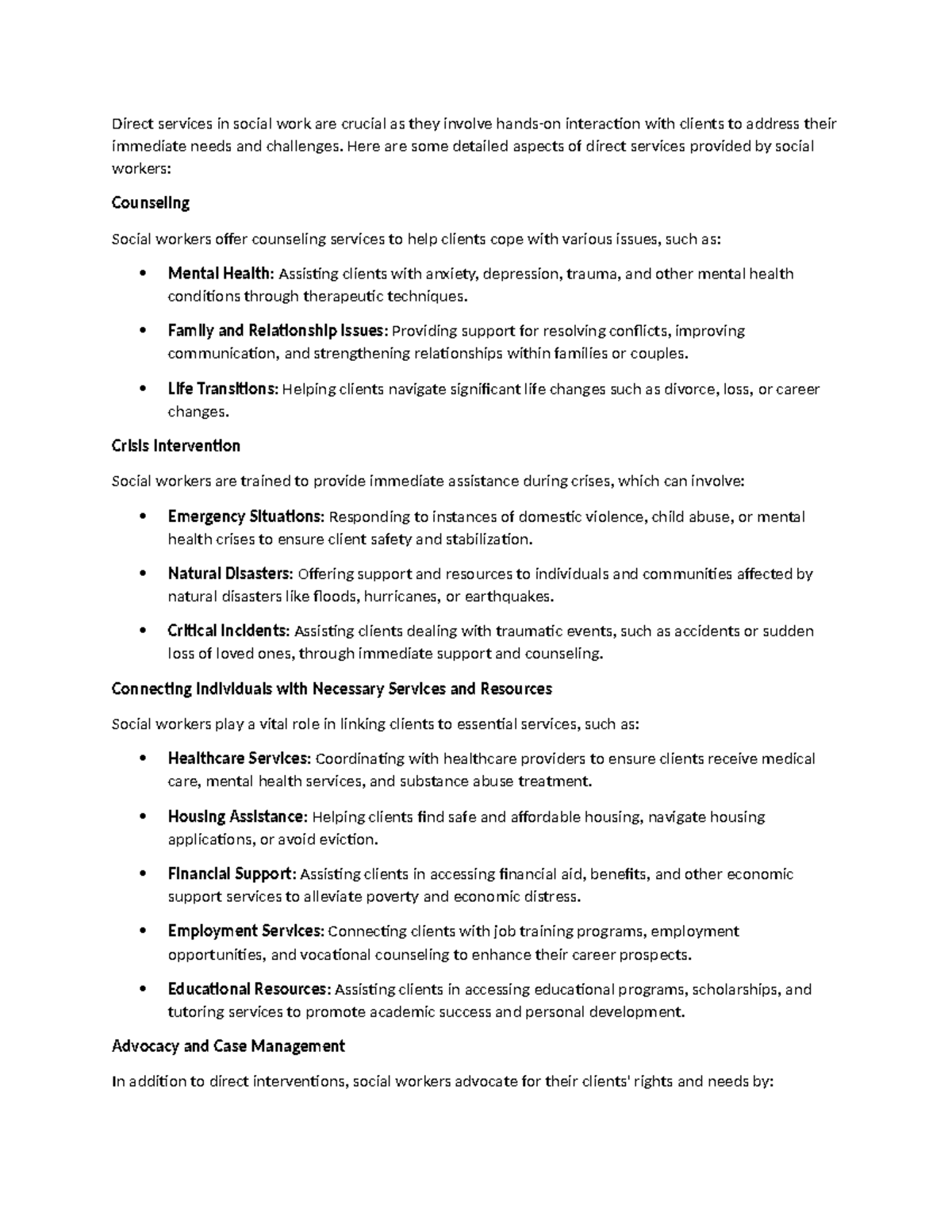 Direct services in social work are crucial as they involve hands - Here ...