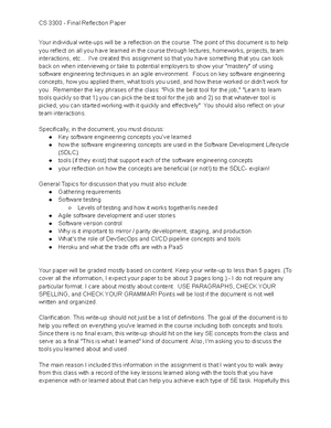 CS 3300-Homework 3 - Software Engineering I - CS 3300 Software Engineering Homework Purpose ...