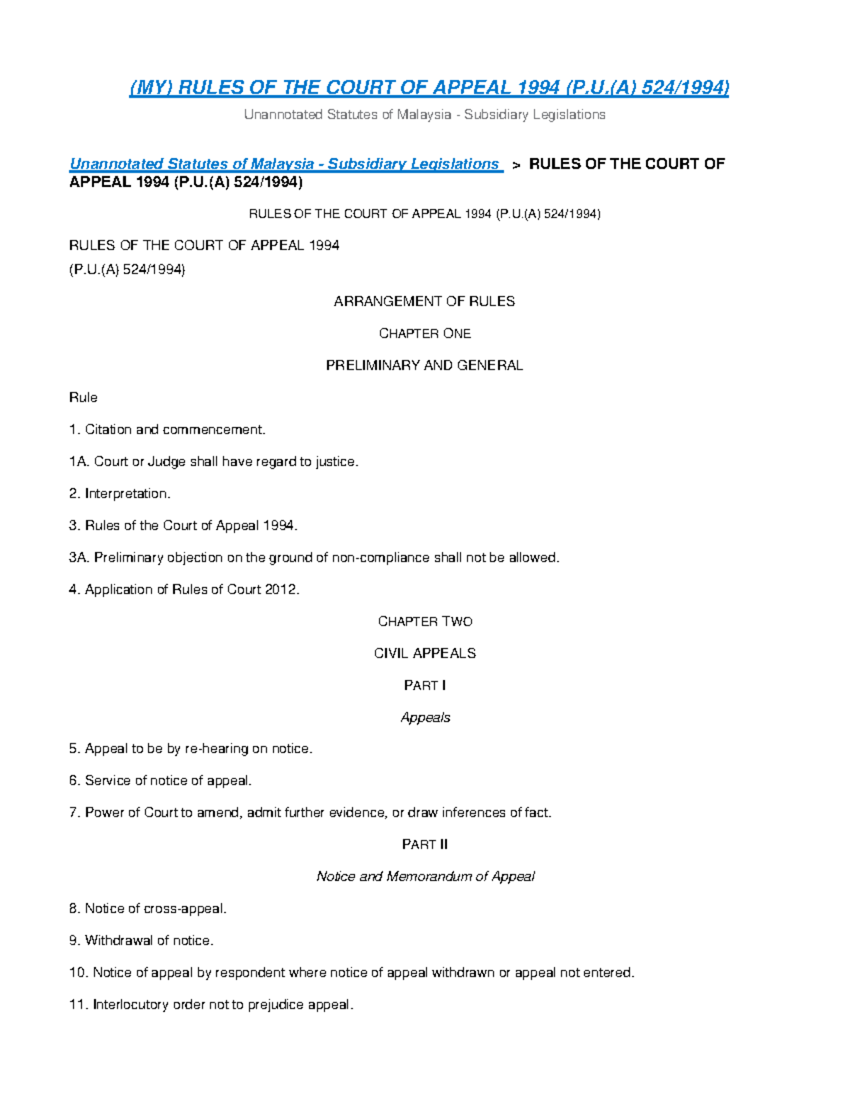 Rules OF THE Court OF Appeal 1994 (P.U.(A) 524 1994 - (MY) RULES OF THE ...