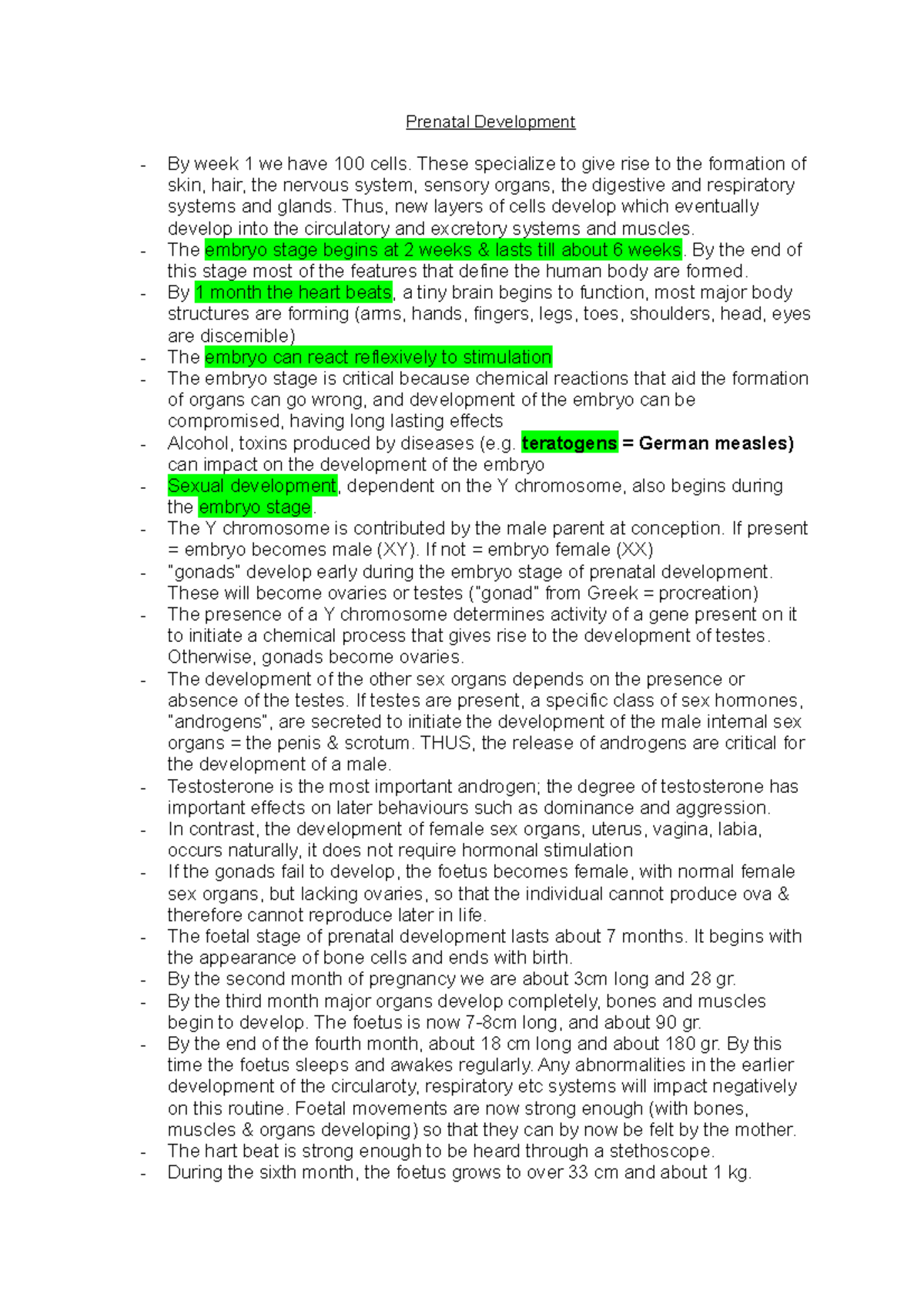 Lecture 1 prenatal development additional notes - Prenatal Development ...