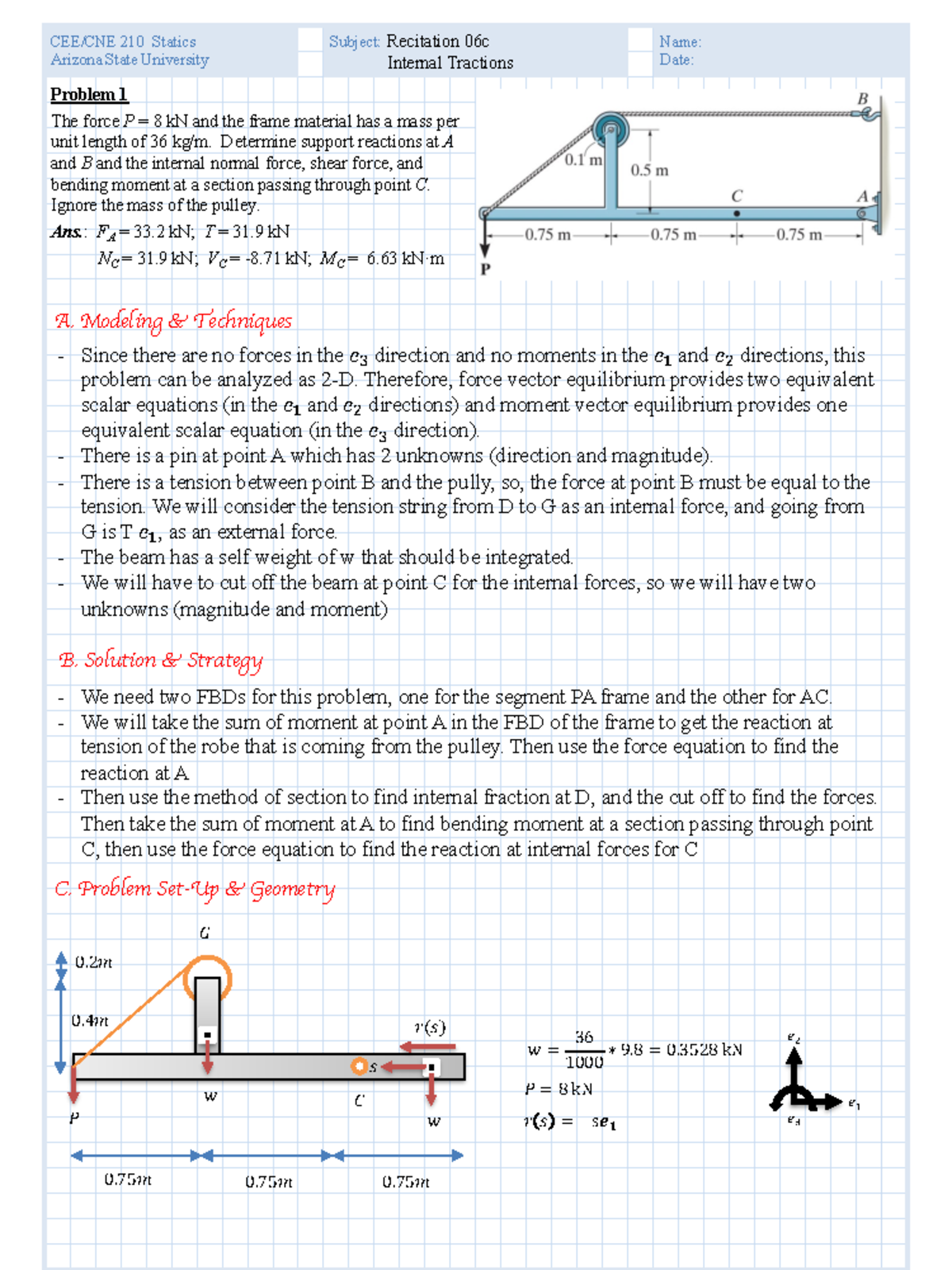 Internals module 69 - Name: Date: CEE/CNE 210 Statics Subject: Arizona ...
