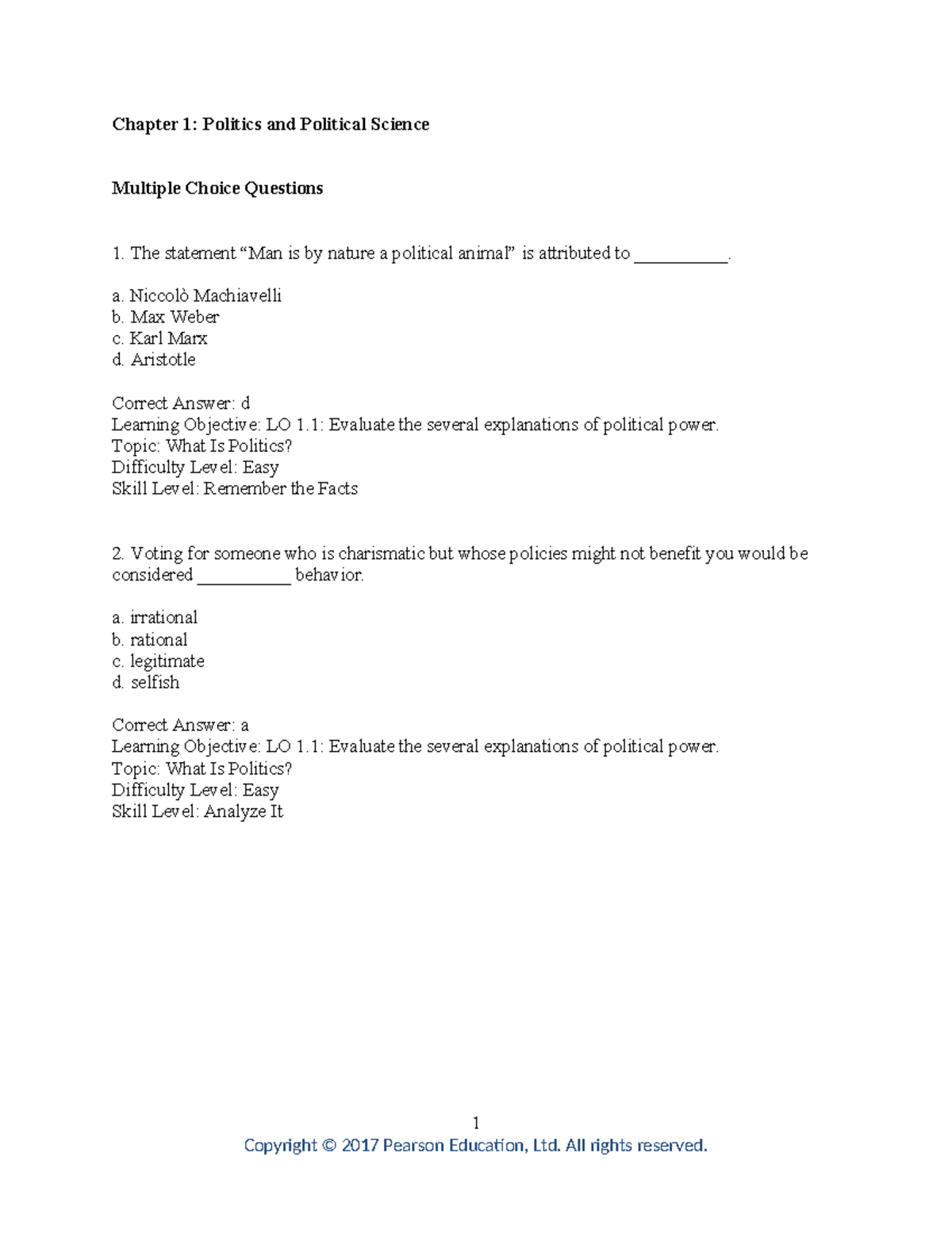 Roskin 14e Test Bank Chapter 1 - Chapter 1: Politics and Political ...
