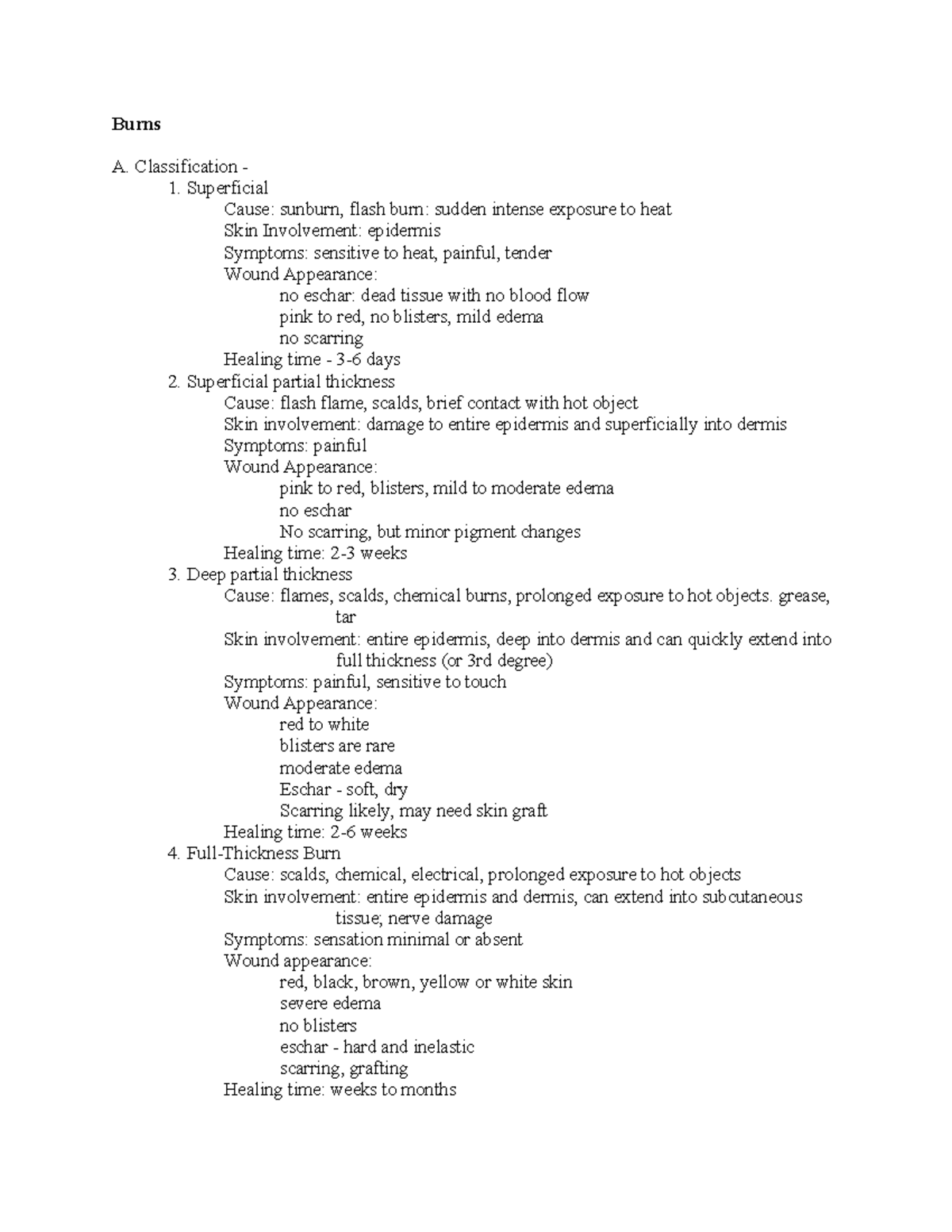 Burns outline study guide for med surg 2 - Burns A. Classification - 1 ...