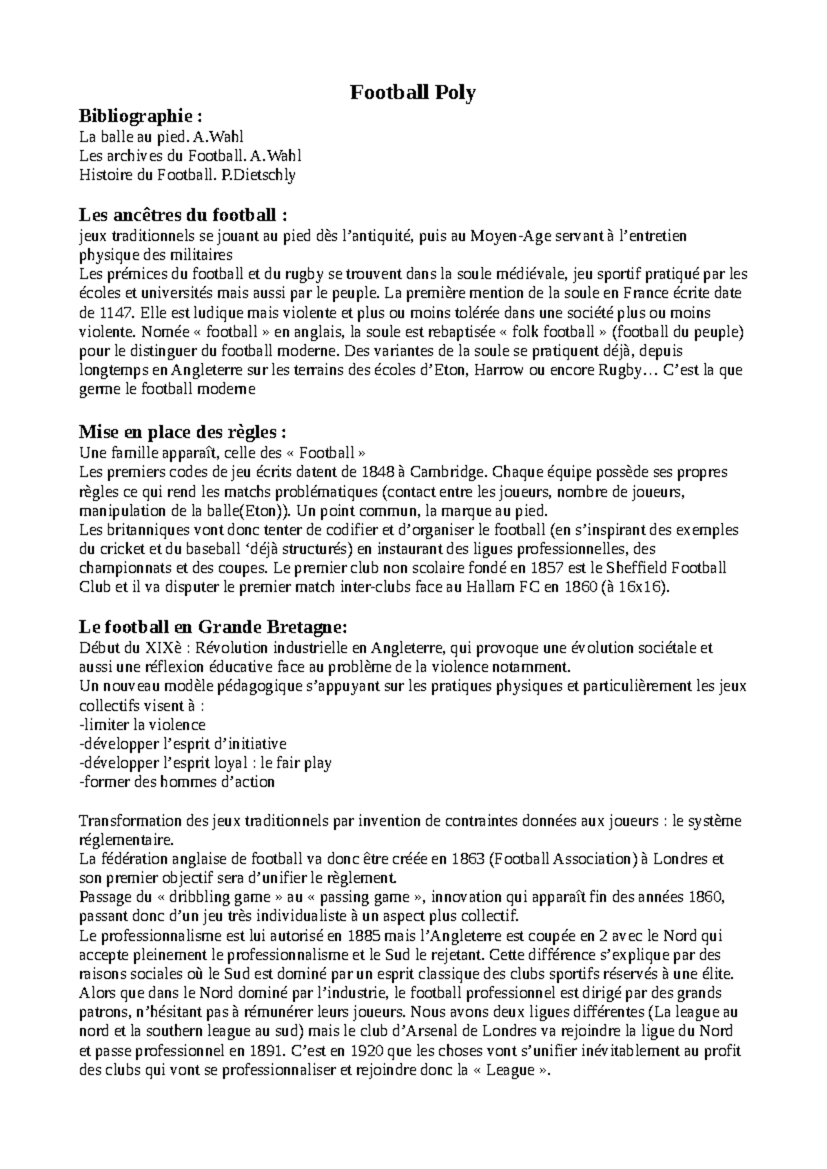 Football théorie poly - Football Poly Bibliographie : La balle au pied ...
