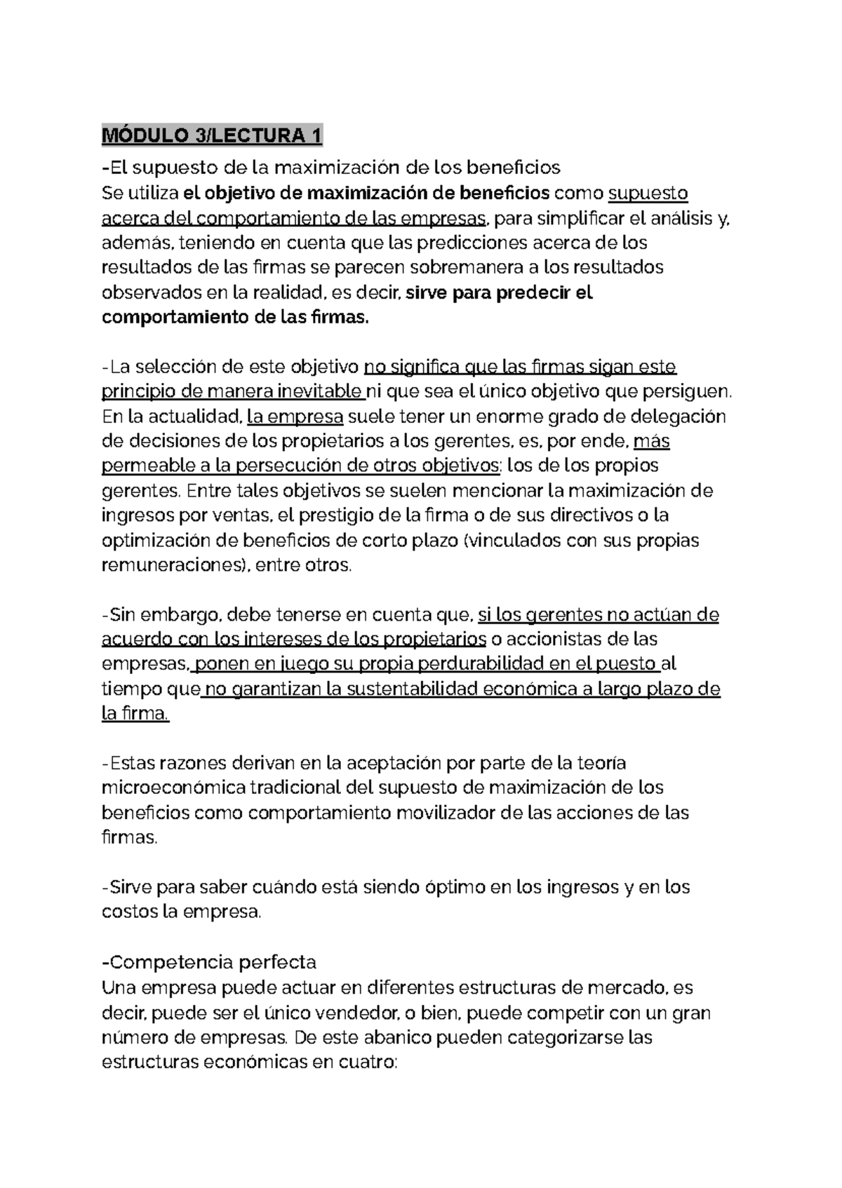 Resumen M3 y M4 Economía - MÓDULO 3/LECTURA 1 -El supuesto de la ...