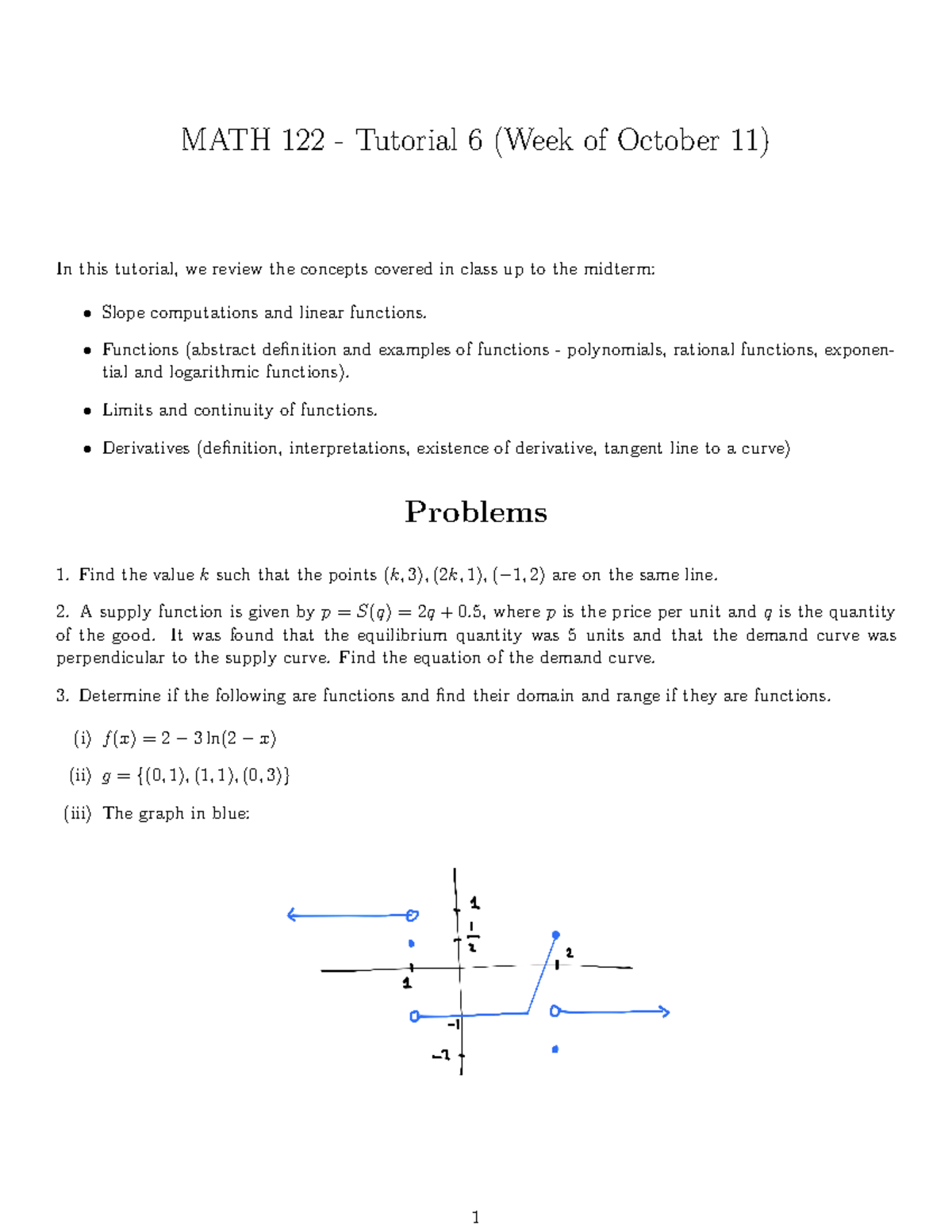 MATH 122 Tutorial 6 - MATH 122 - Tutorial 6 (Week of October 11) In ...