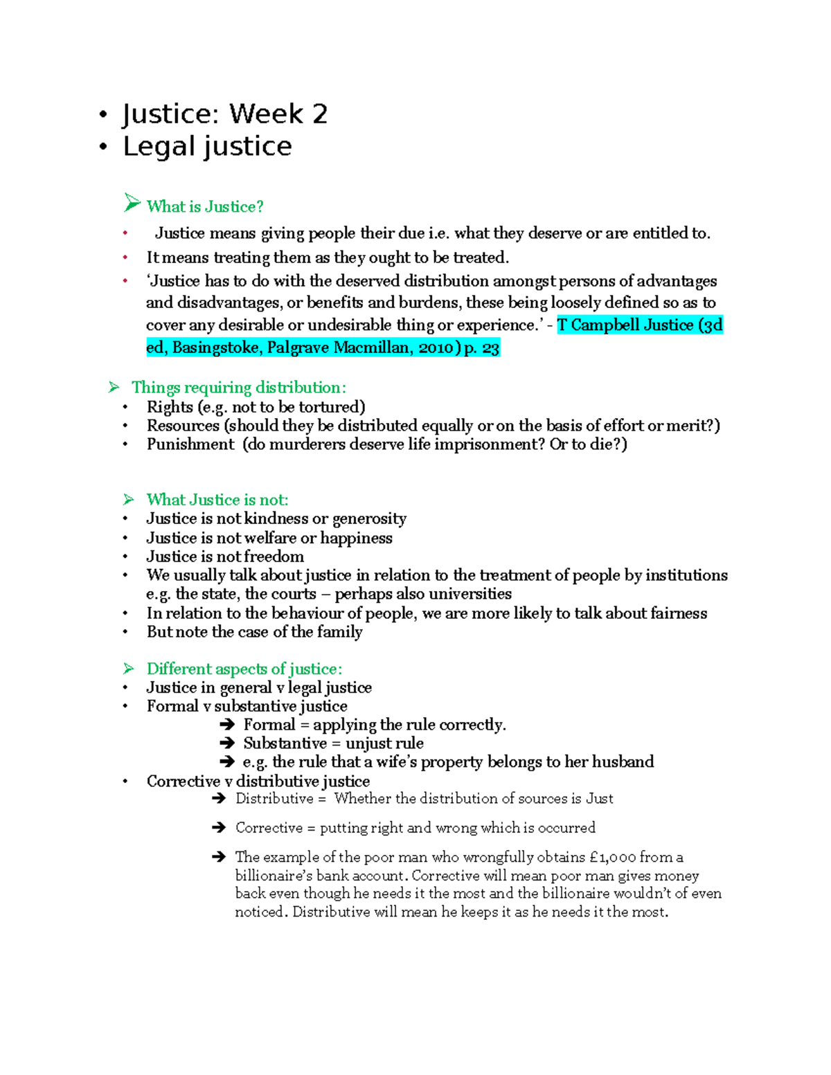 Lecture 1 - Week 2 - Information about legal justice - • Justice: Week ...
