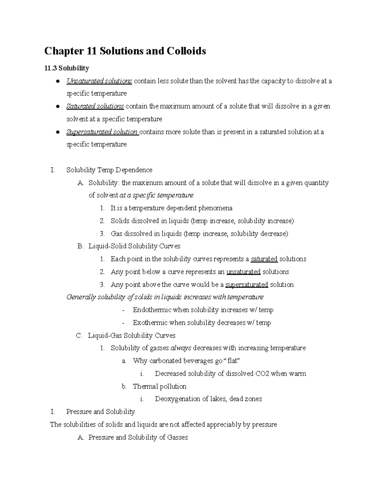 Chm1046 Ch 11 Solutions And Colloids Chapter 11 Solutions And