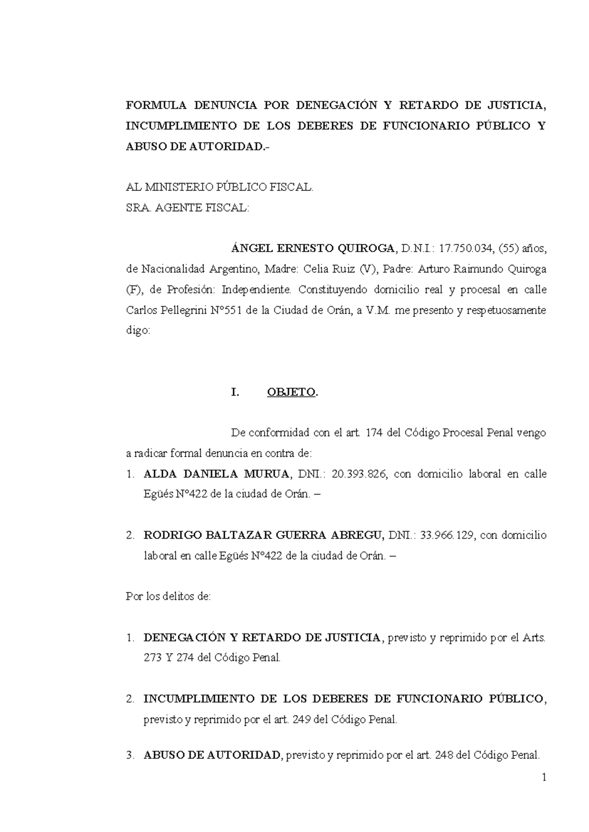 1 Denun x denegación y retardos - FORMULA DENUNCIA POR DENEGACIÓN Y ...
