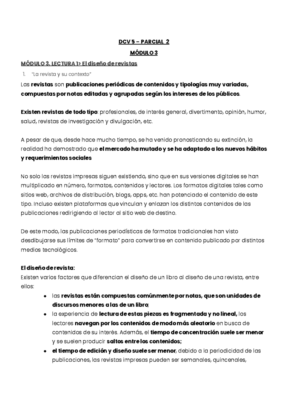 Resumen M3 y M4 Diseño V - DCV 5 – PARCIAL 2 MÓDULO 3 MÓDULO 3, LECTURA 1> El diseño de revistas ...