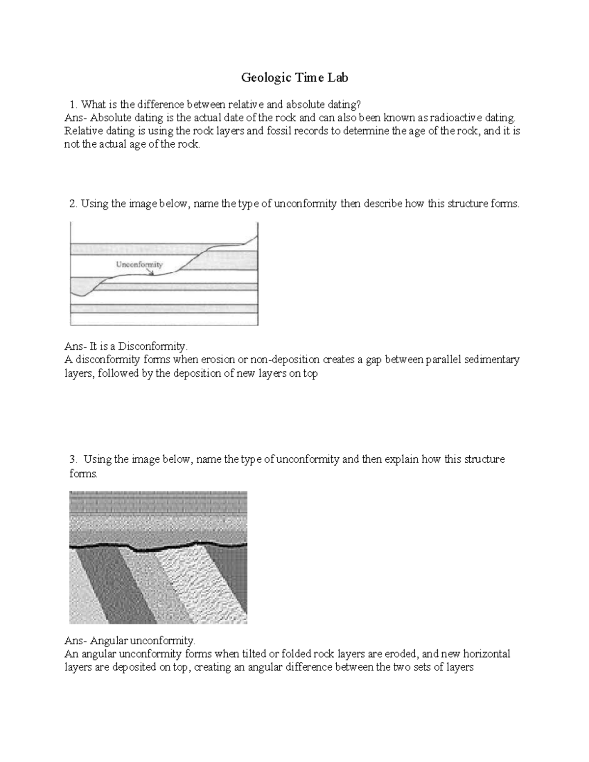 Geo Time Lab Report - Assignment - Geologic Time Lab 1. What is the ...