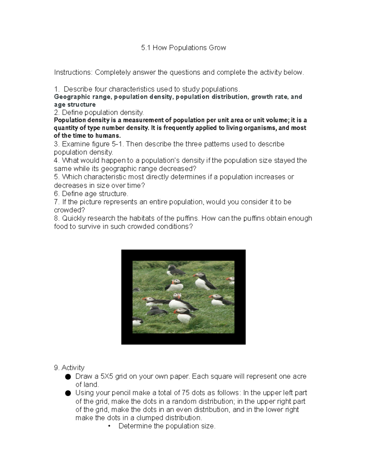 5.1questions - 5.1questions - 5 How Populations Grow Instructions ...