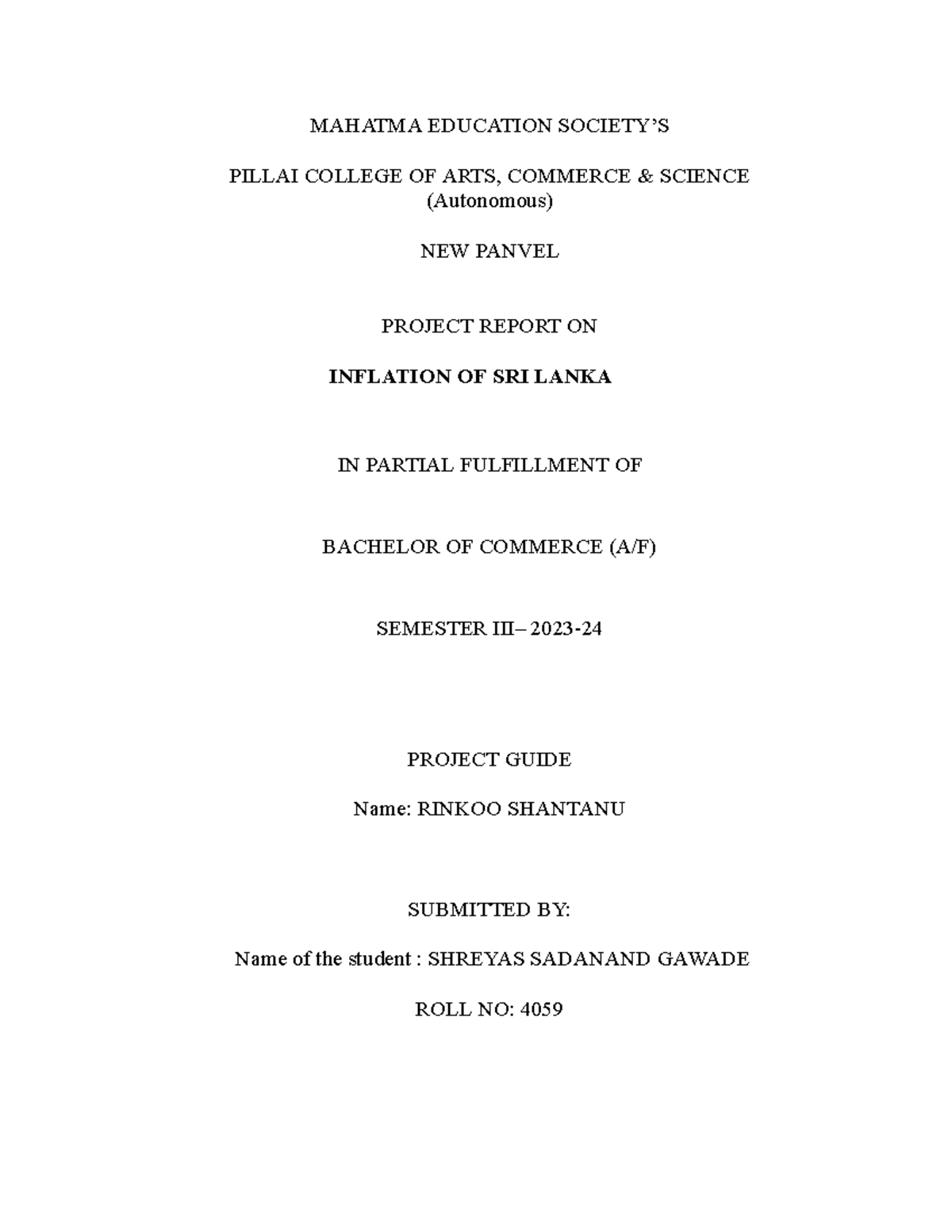 4059 Shreyas Gawade - Continuous Assessment II (15 marks) - MAHATMA EDUCATION SOCIETY’S PILLAI ...