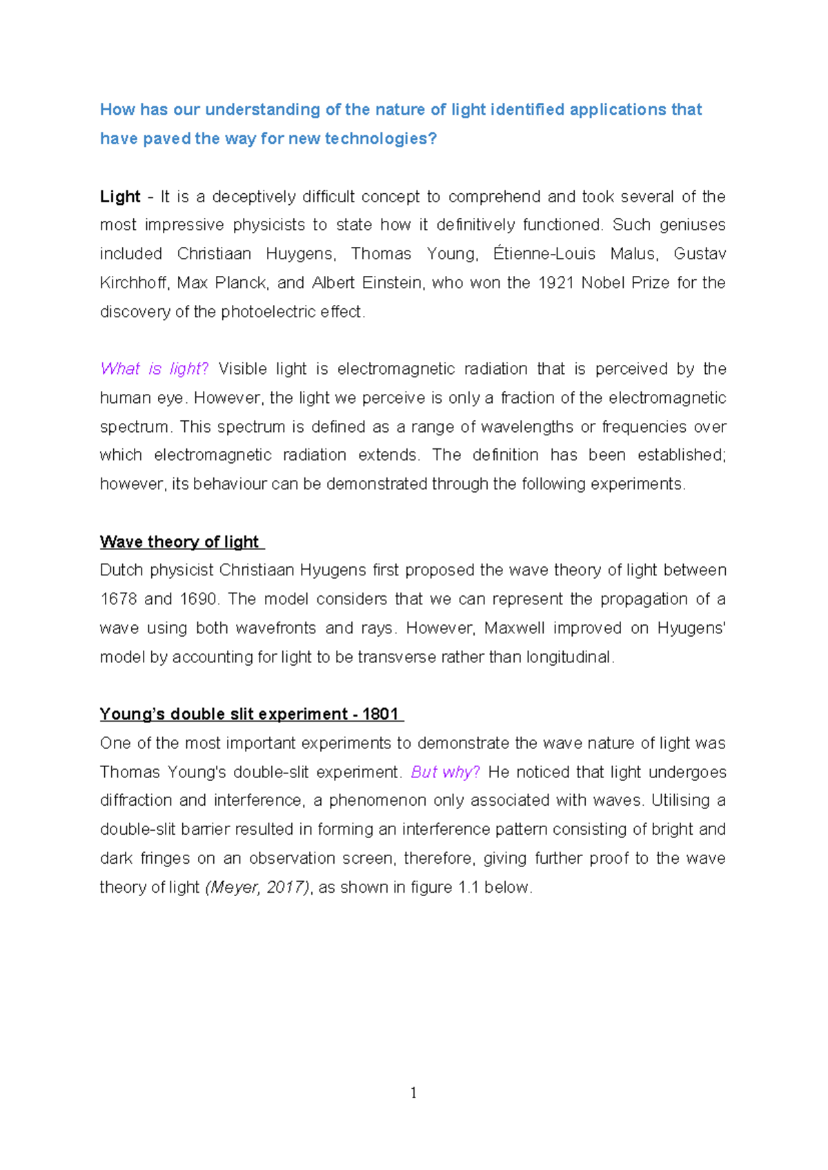 Light assessment Module 7 - How has our understanding of the nature of ...