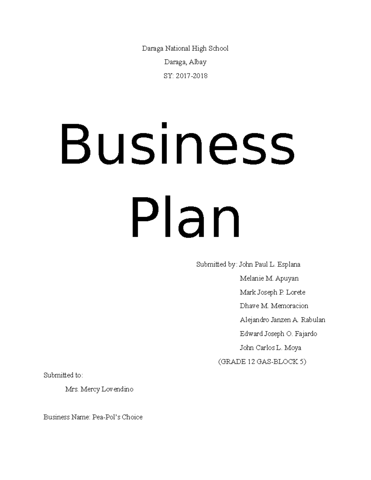 358414773-Business-Plan - Daraga National High School Daraga, Albay SY ...