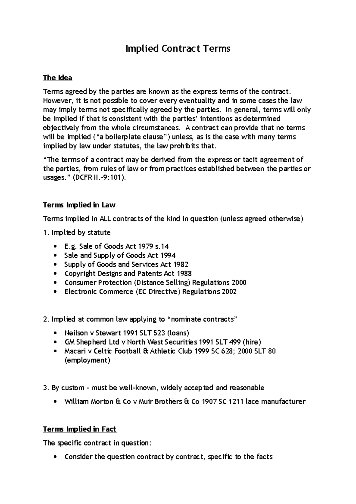 13. Implied Contract Terms (check ppt) - Implied Contract Terms The ...