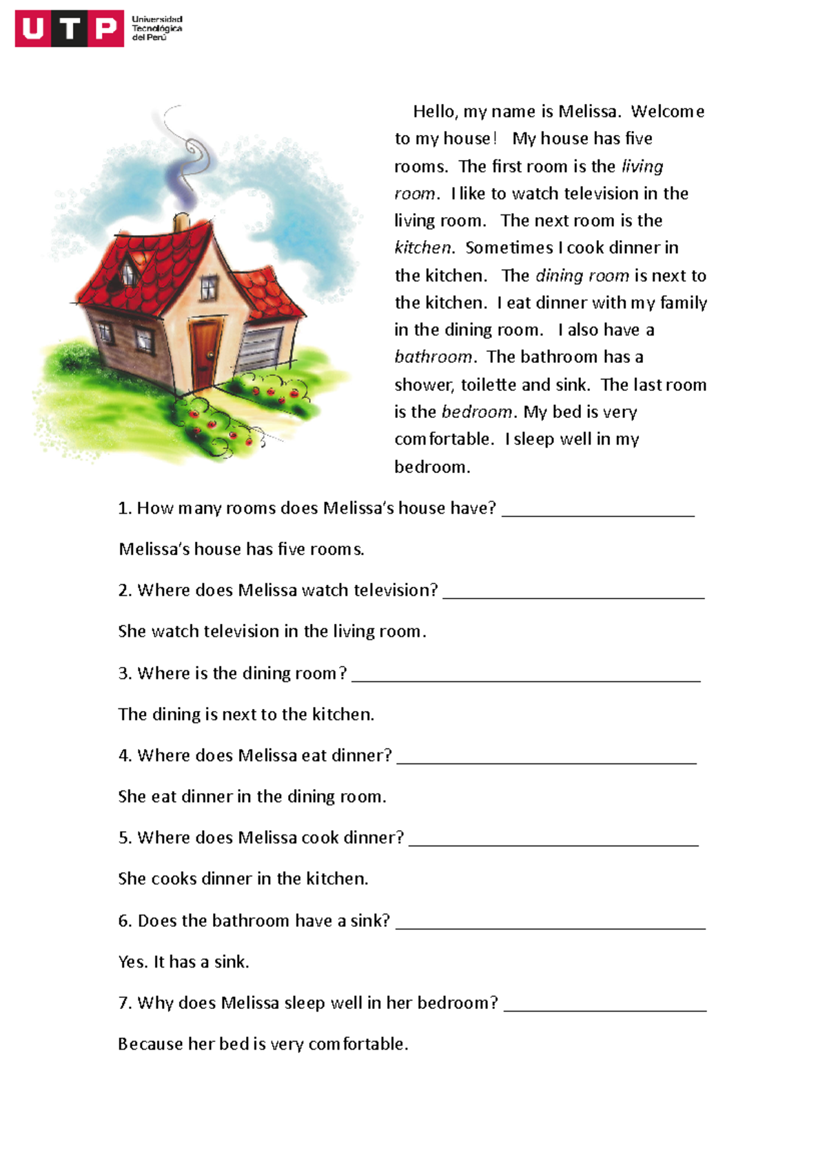 My House reading activities unit 4-week 10 - Hello, my name is Melissa ...
