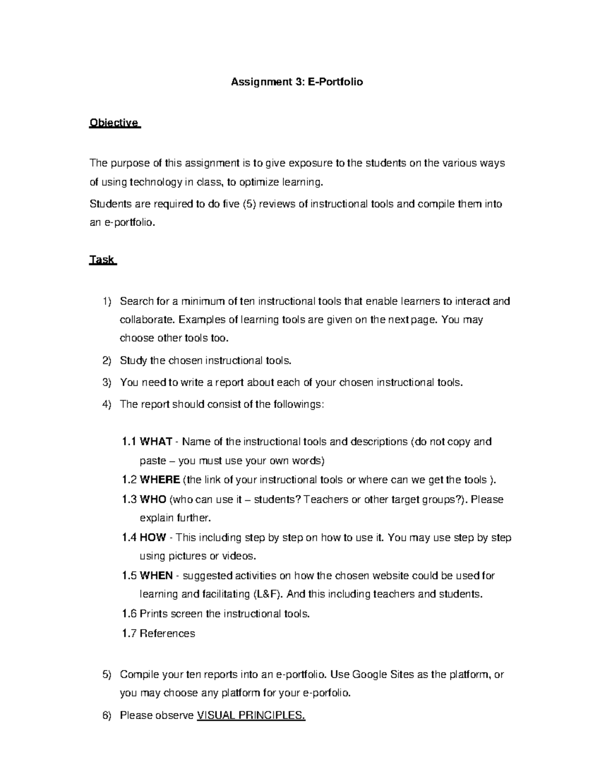 Instruction on E-Portfolio - Assignment 3: E-Portfolio Objective The ...