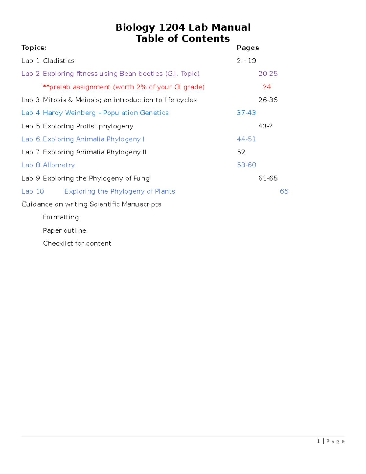Biology 1204 Lab Manual Fall 2022 - Biology 1204 Lab Manual Table of ...