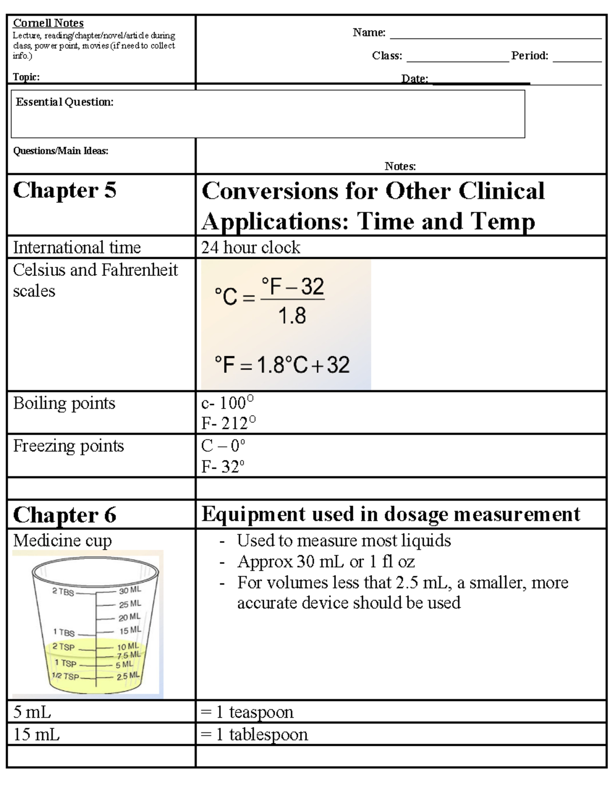 CH 5 and 6 Notes - homework - Cornell Notes Lecture, reading/chapter ...