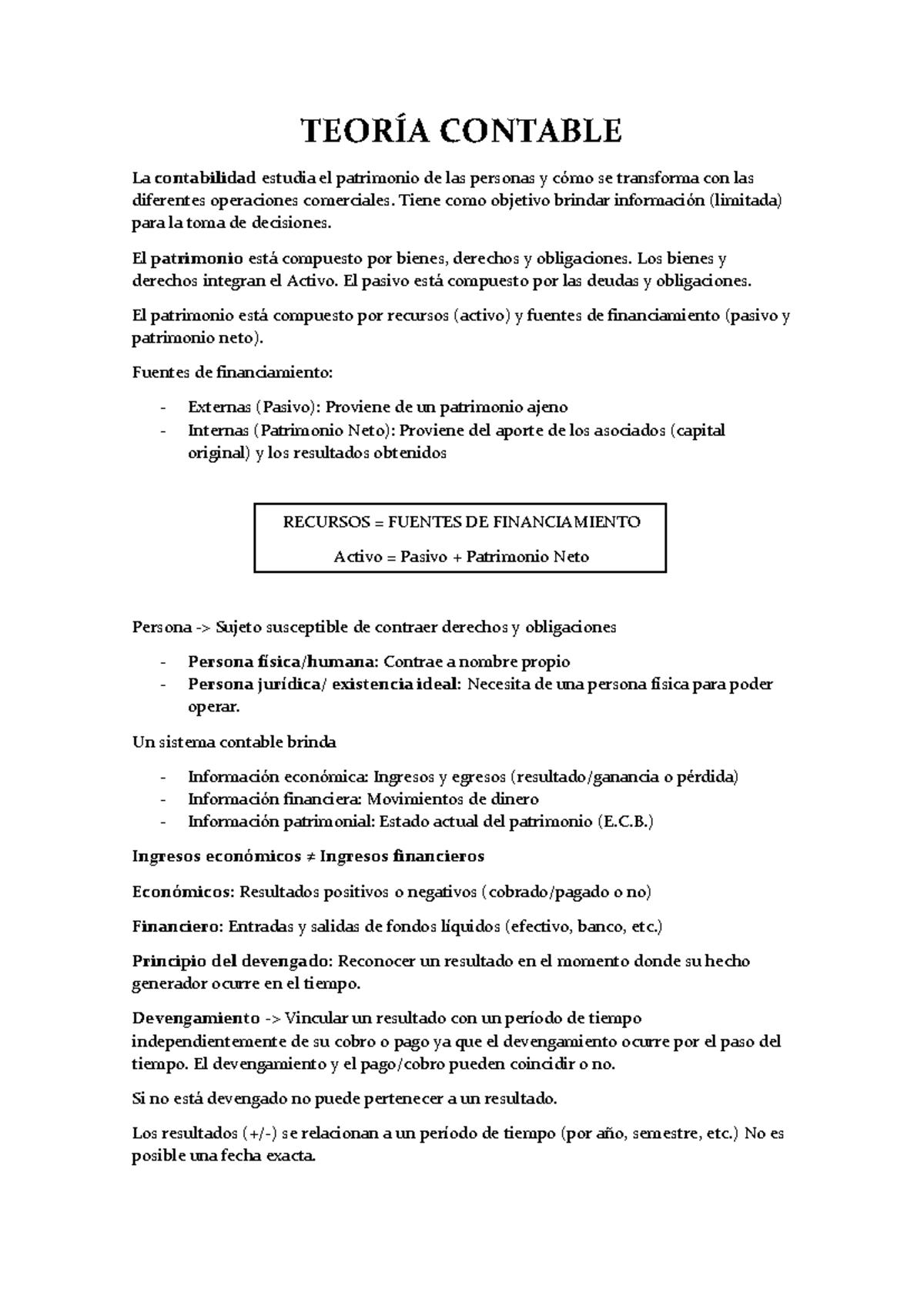 Resumen teoría contable - Primer parcial - TEORÍA CONTABLE La ...