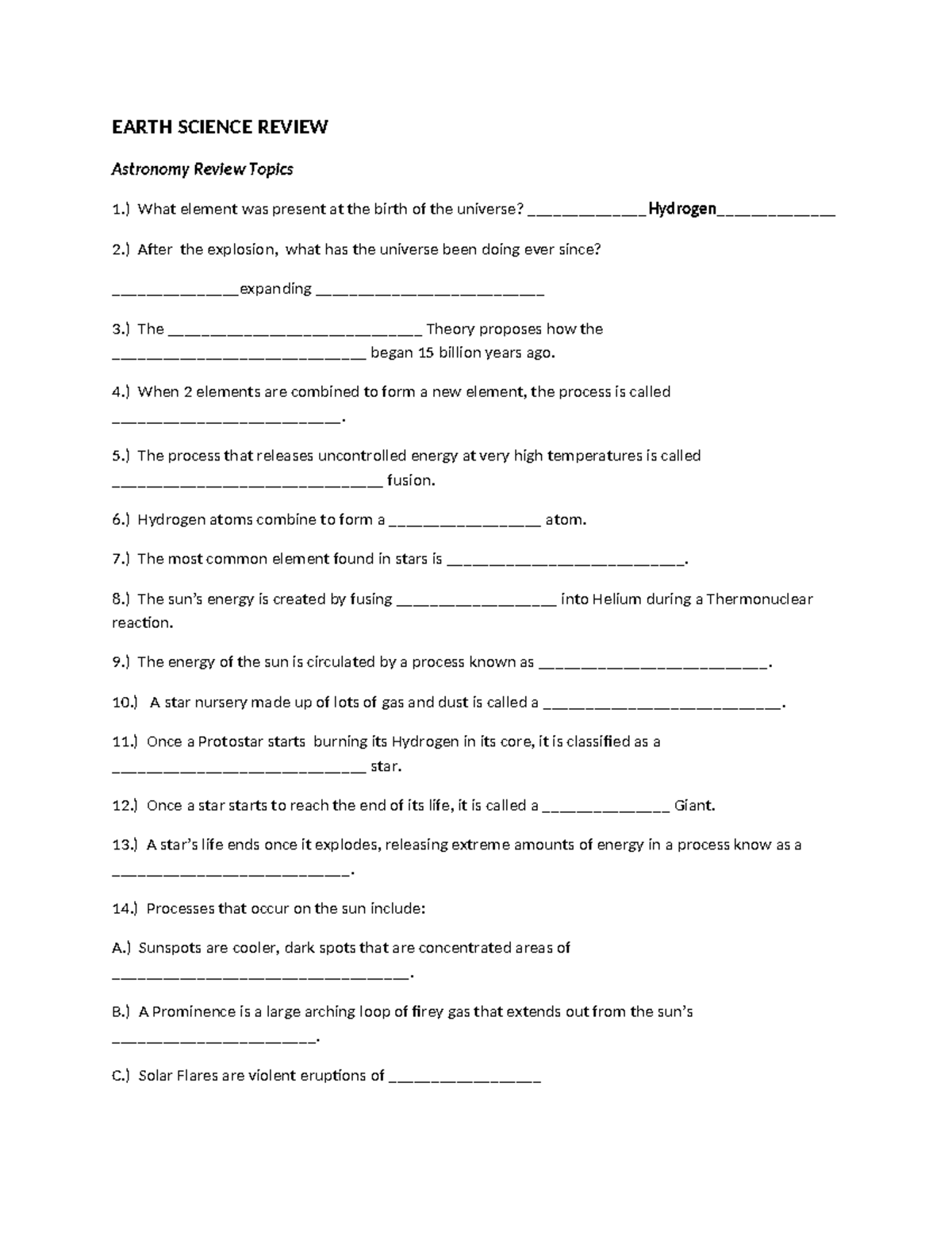 Copy of Earth Science Review-Gallery Walk notes - EARTH SCIENCE REVIEW ...
