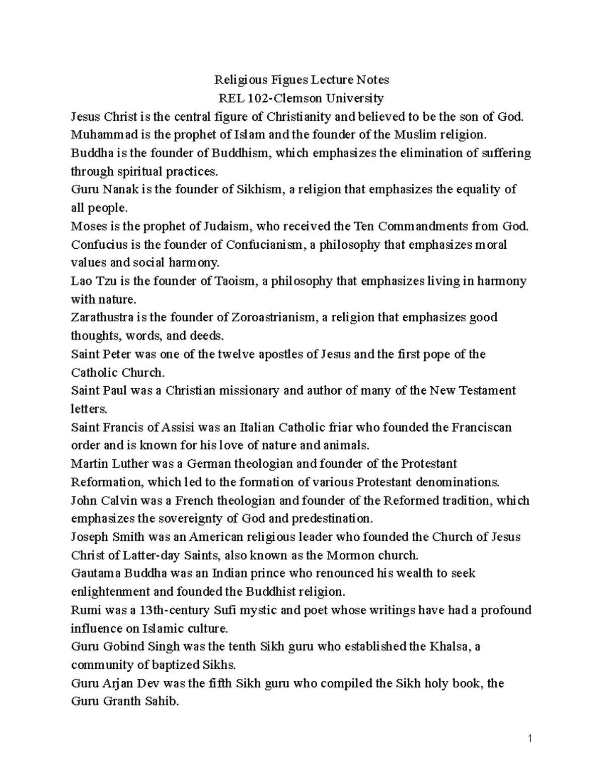 Religious Figues Lecture Notes - Muhammad is the prophet of Islam and ...