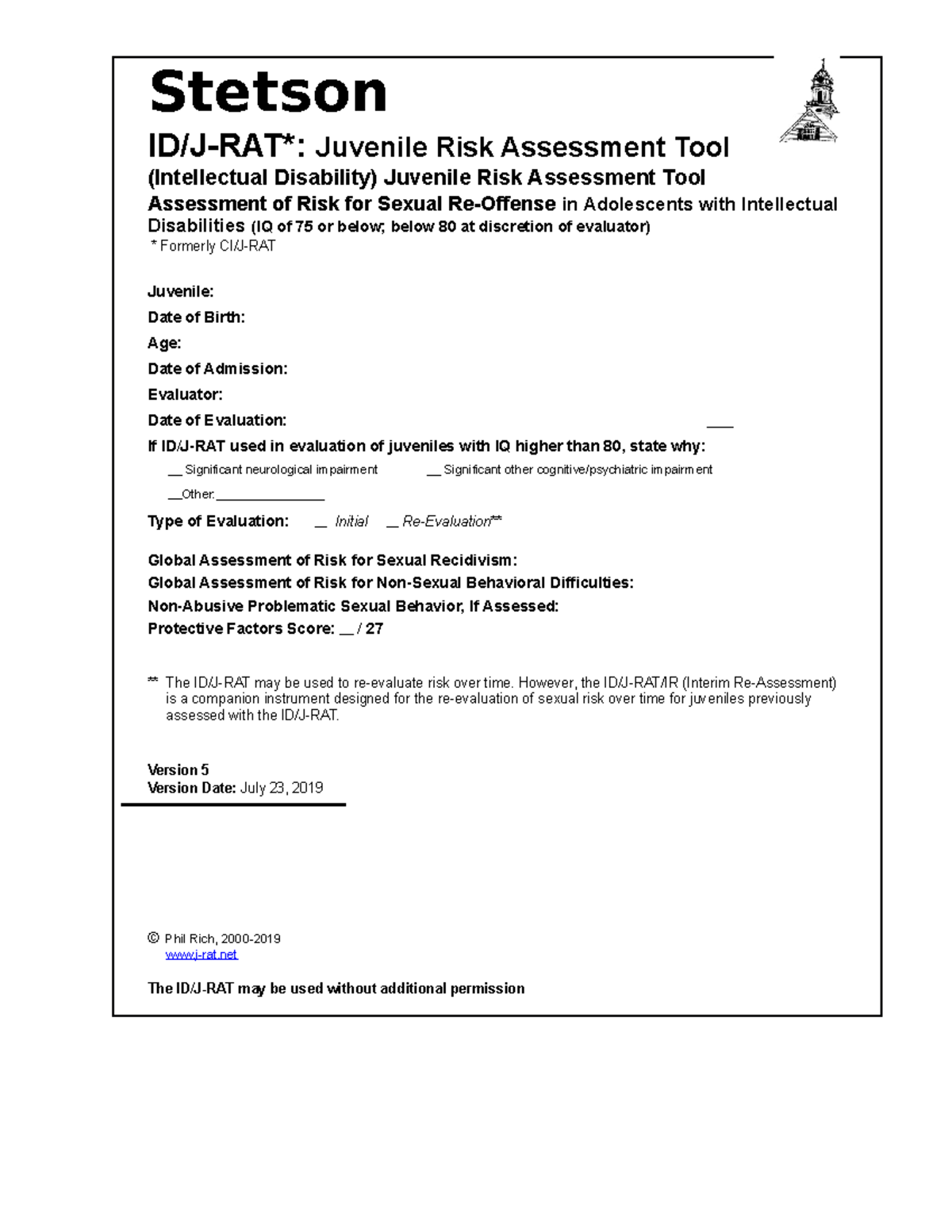 Id-j-rat - asfdgafg - Stetson ID/J-RAT*: Juvenile Risk Assessment Tool ...