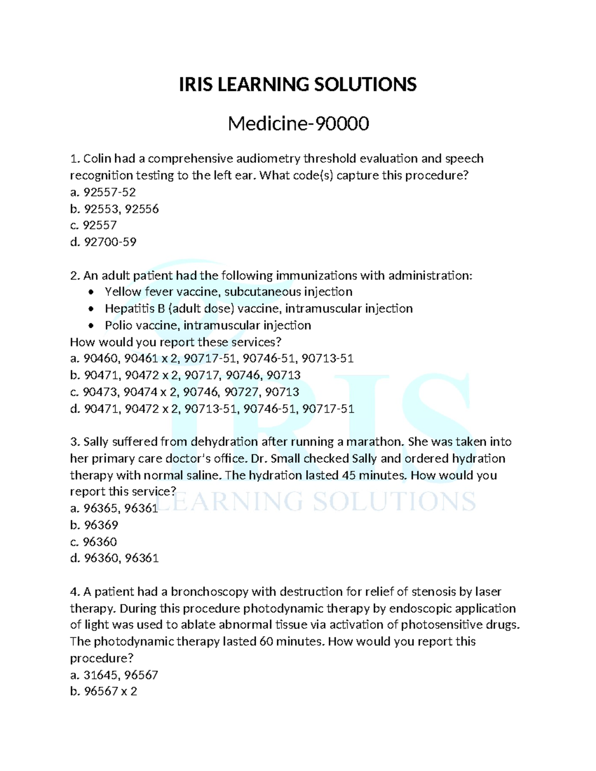 Cpt-medicine 90000 - Medical coding question and answer - IRIS LEARNING SOLUTIONS Medicine ...