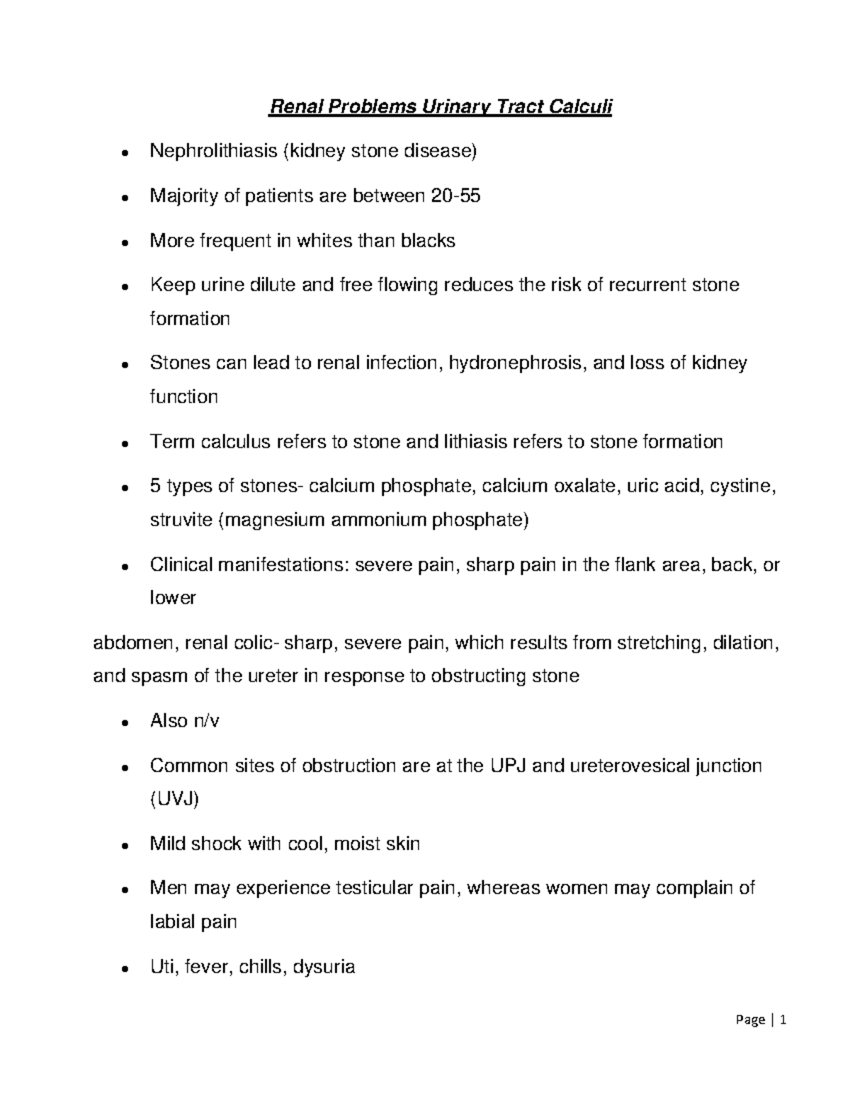Renal Problems Urinary Tract Calculi - imaging studies of the upper ...
