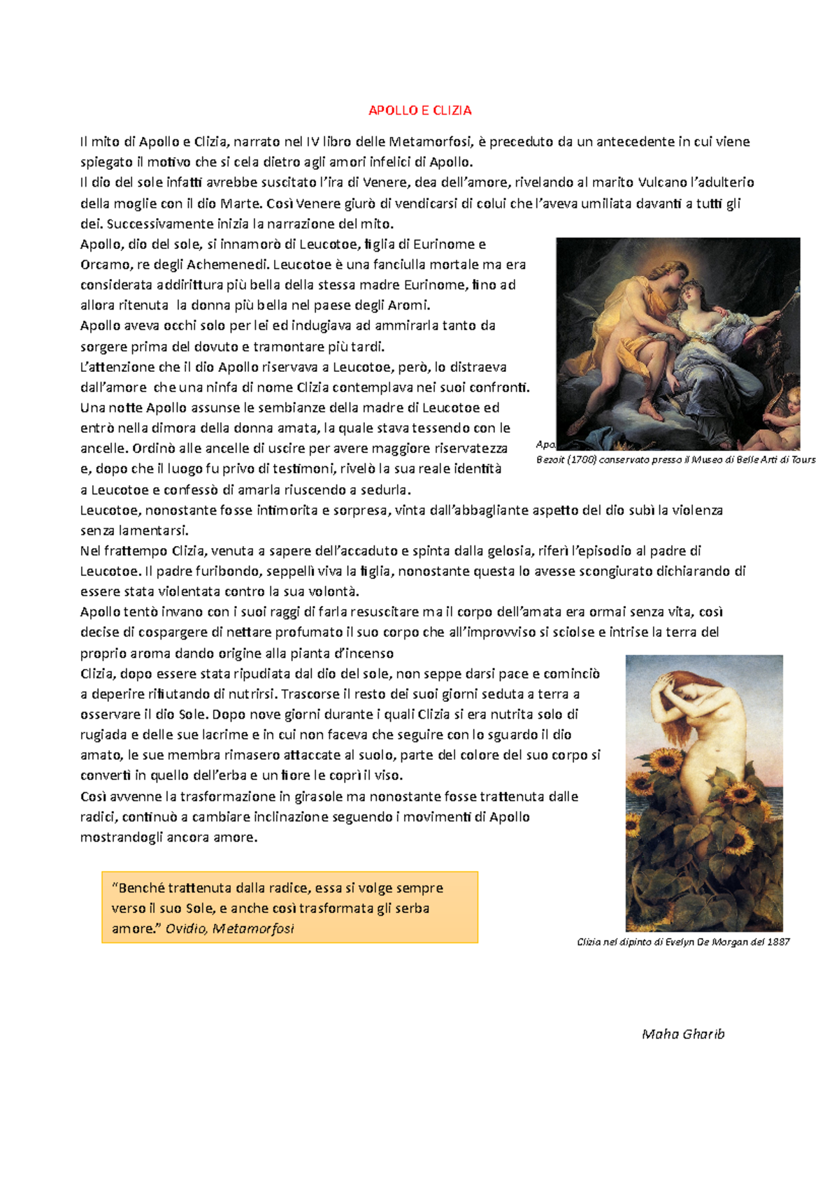 Apollo E Clizia - Il dio del sole infatti avrebbe suscitato l’ira di Venere, dea dell’amore ...