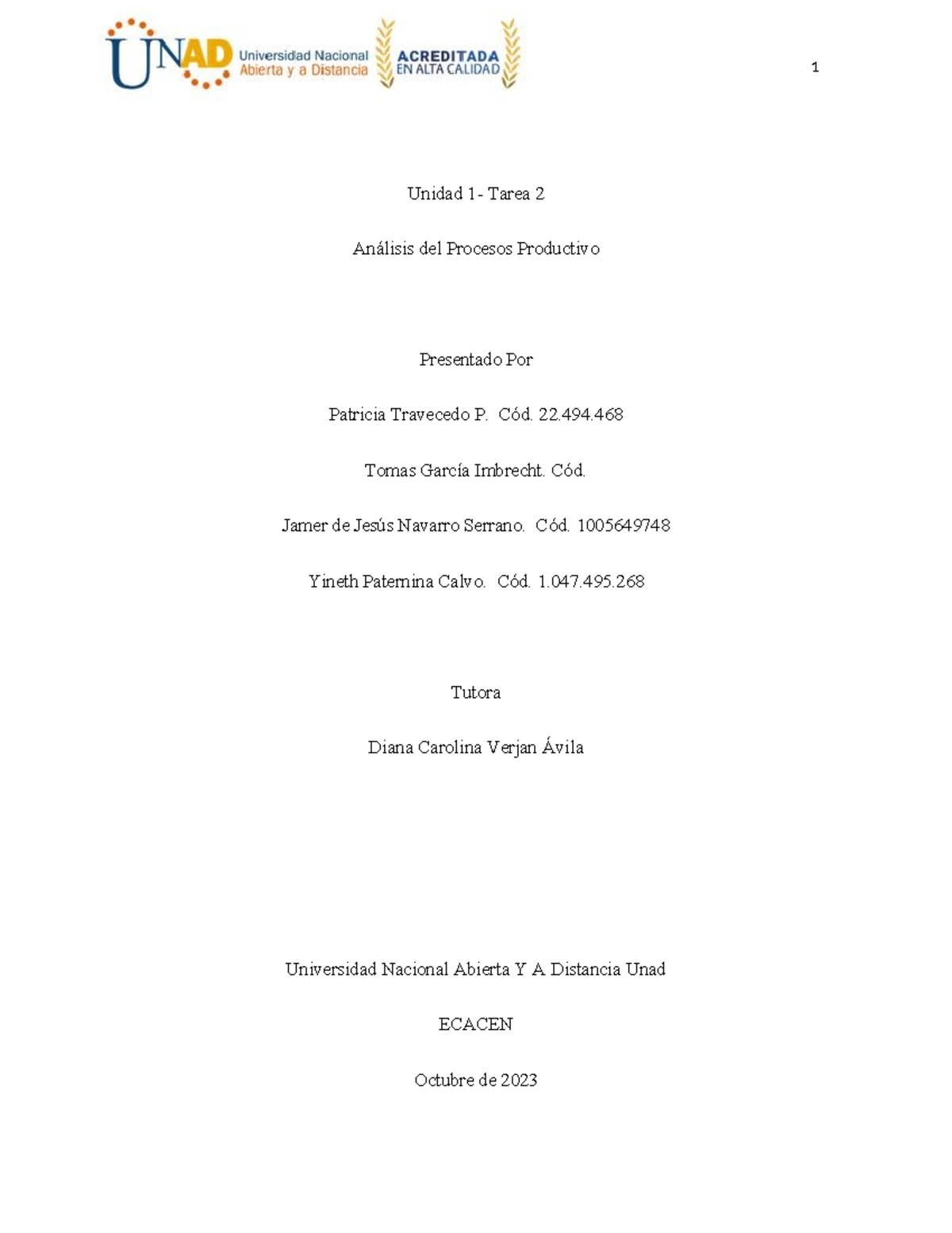 FASE 2 - Colabo - trabajo - Unidad 1- Tarea 2 Análisis del Procesos Productivo Presentado Por ...