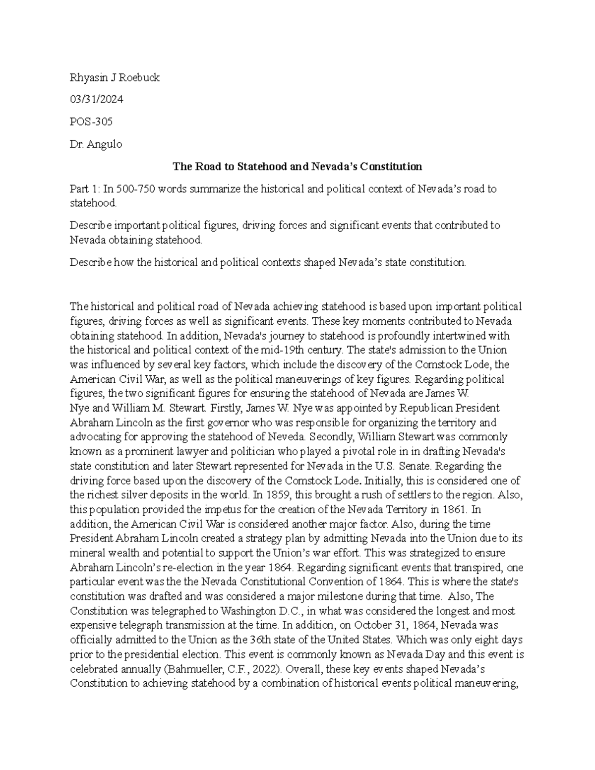 The Road to Statehood and Nevada's Constitution - Rhyasin J Roebuck 03 ...
