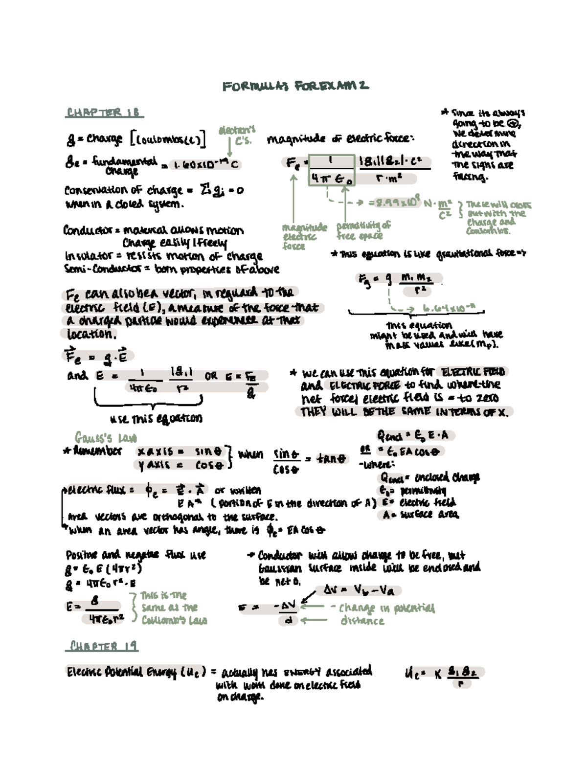 Physics Concepts - FORMULAS FOR EXAM Z CHAPTER 18 since its always ...
