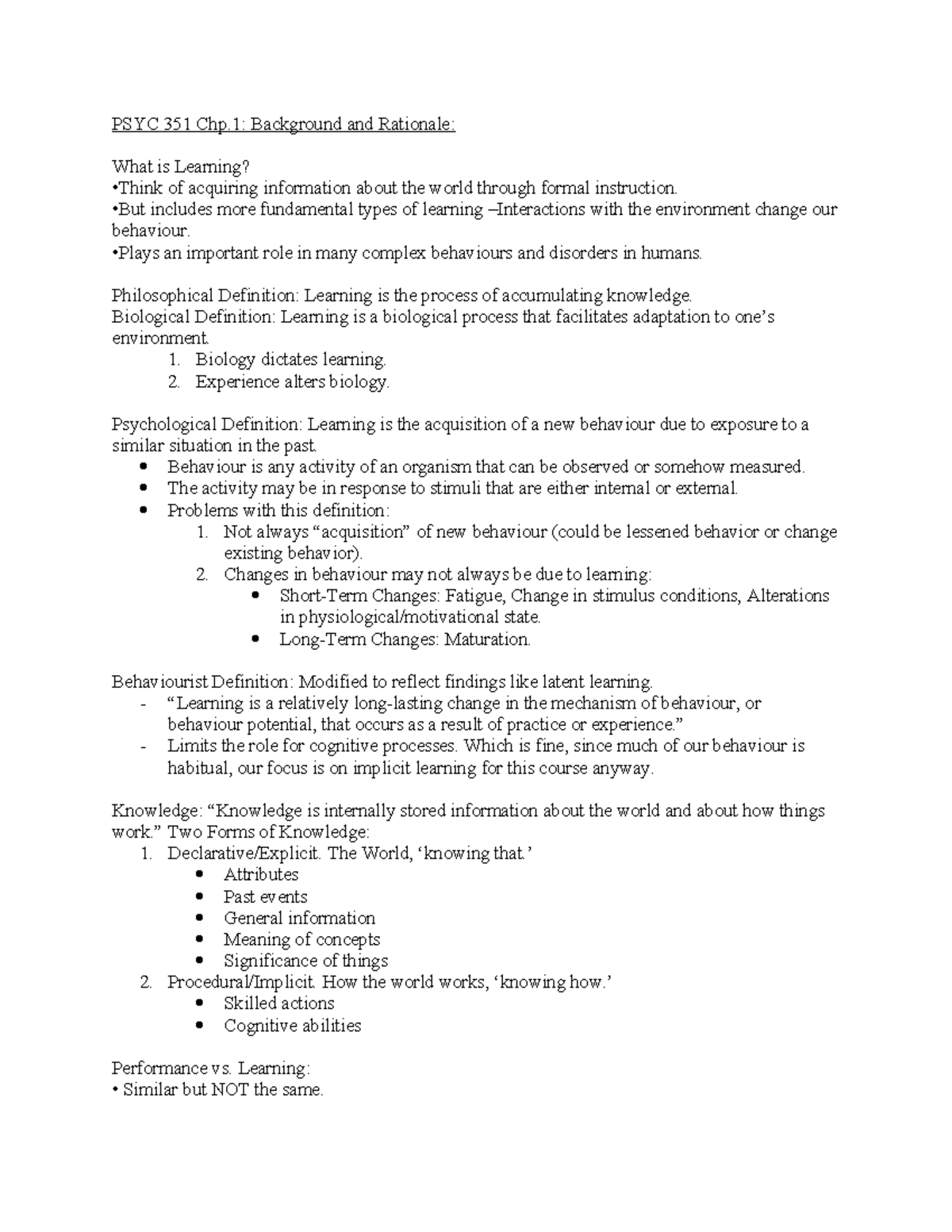 Chp1summary - Lecture summary Chp.1 - PSYC 351 Chp: Background and ...
