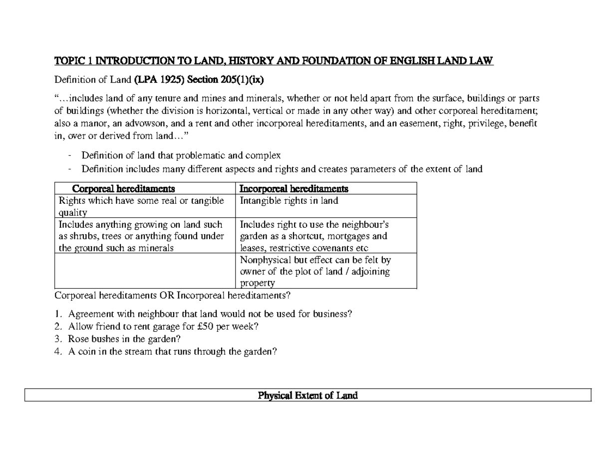 Topic 1 - notesss - TOPIC 1 INTRODUCTION TO LAND, HISTORY AND ...