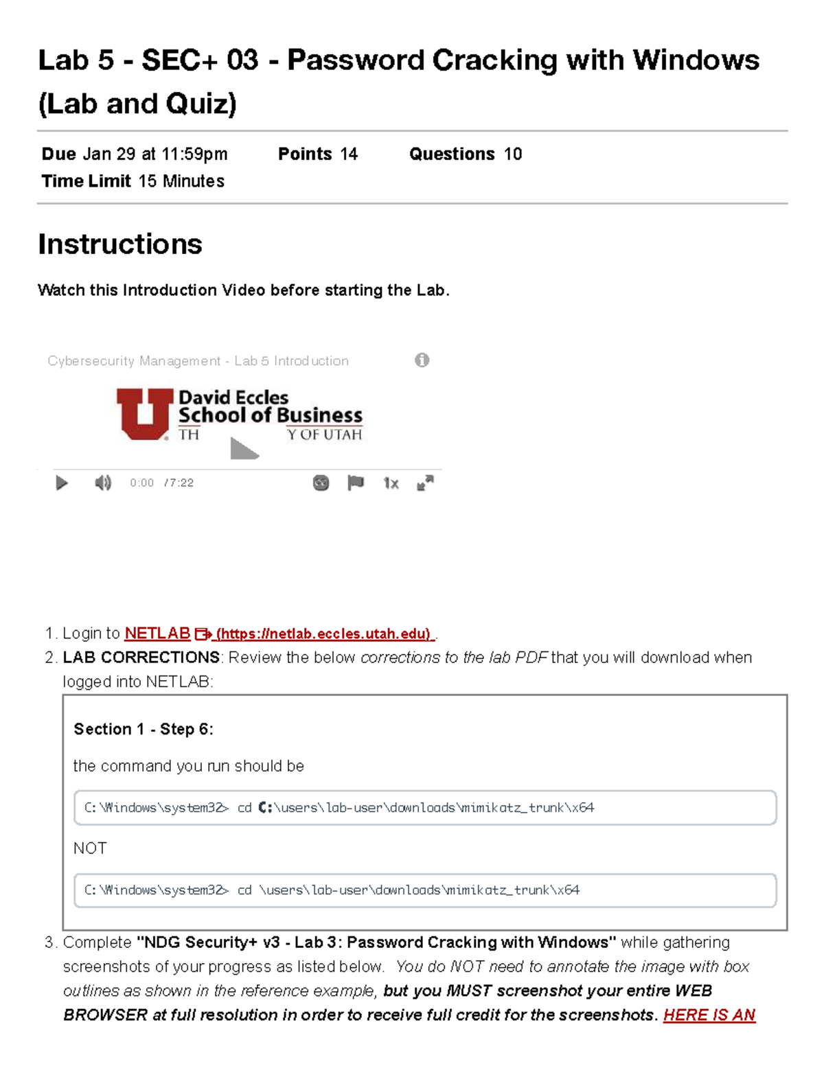 Lab 5 - SEC+ 03 - Password Cracking with Windows (Lab and Quiz) IS 6570 ...