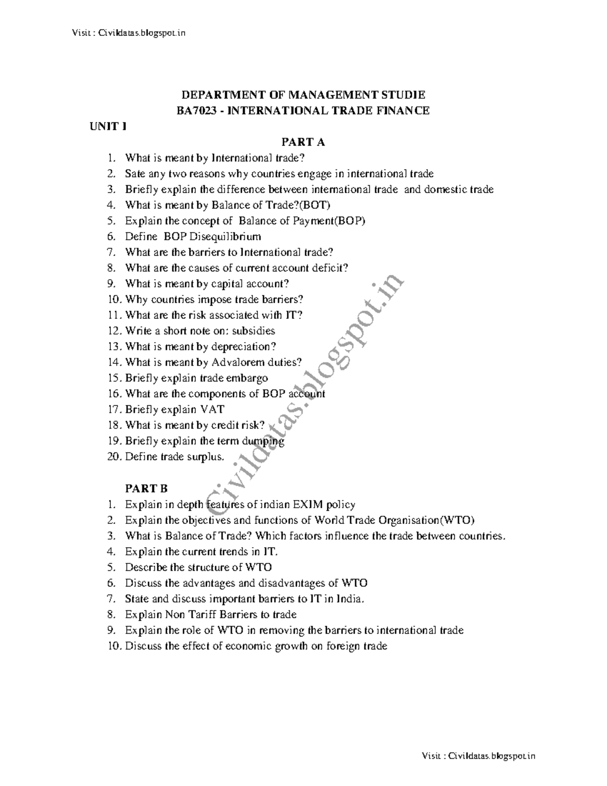 BA7023-International Trade Finance question bank edited - DEPARTMENT OF ...