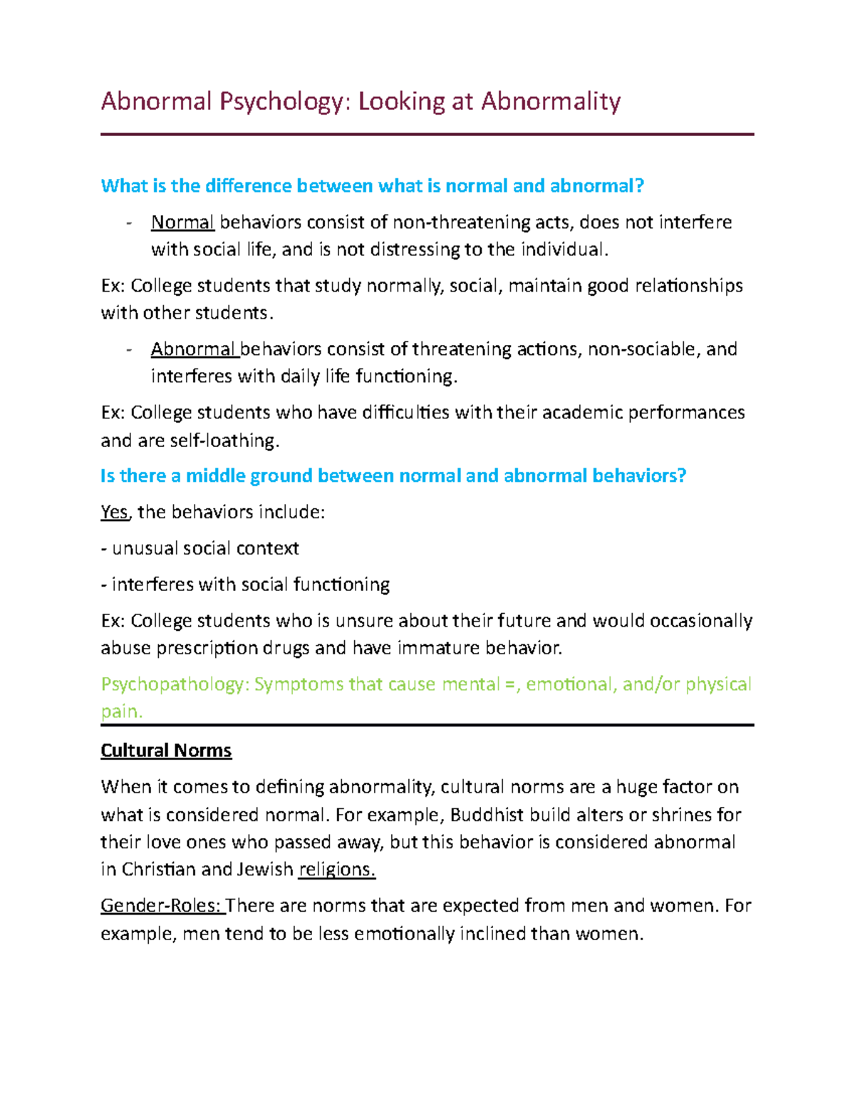 Abnormal Psychology- Looking at Abnormality - Ex: College students that ...