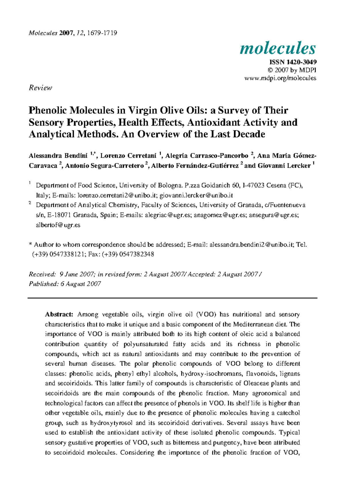 161538620 - Cours - Molecules 2007 , 12 , 1679- molecules ISSN 1420- © 2007 by MDPI mdpi ...