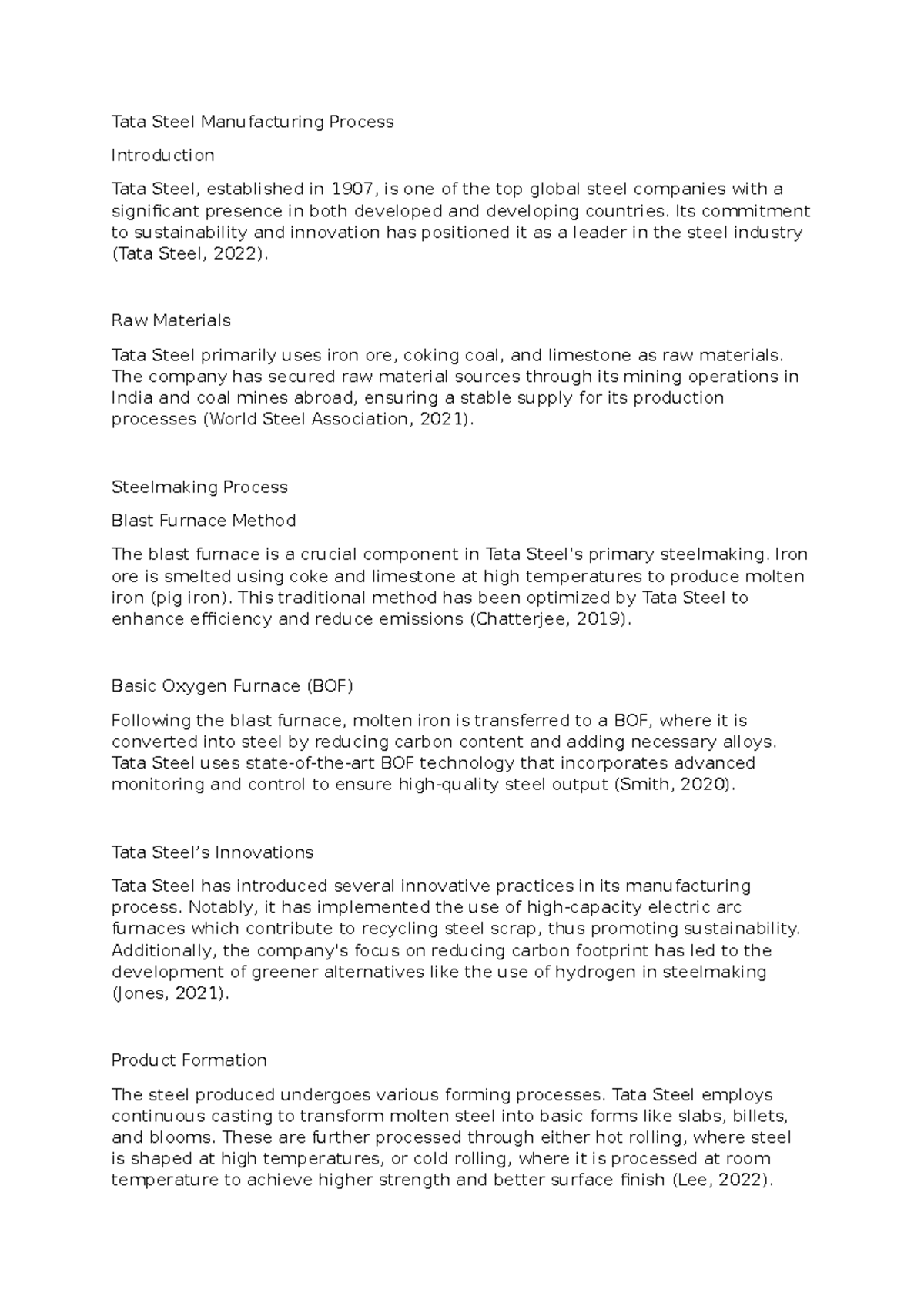 Tata steel - Tata Steel Manufacturing Process Introduction Tata Steel ...