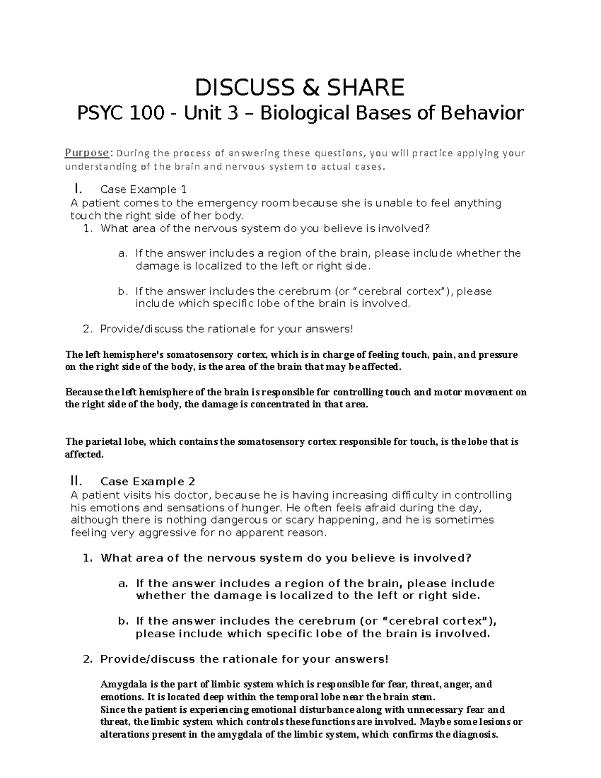 Biological Questions - DISCUSS & SHARE PSYC 100 - Unit 3 – Biological ...