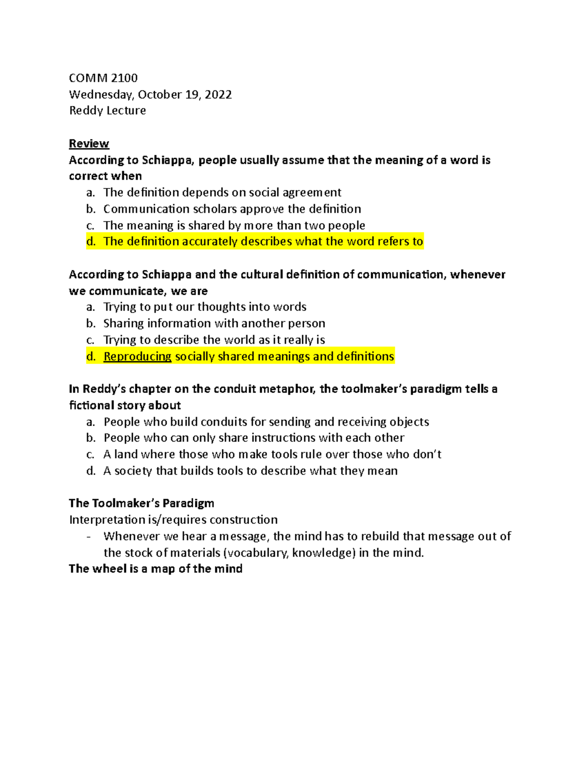 COMM 2100 Reddy Lecture - COMM 2100 Wednesday, October 19, 2022 Reddy Lecture Review According ...