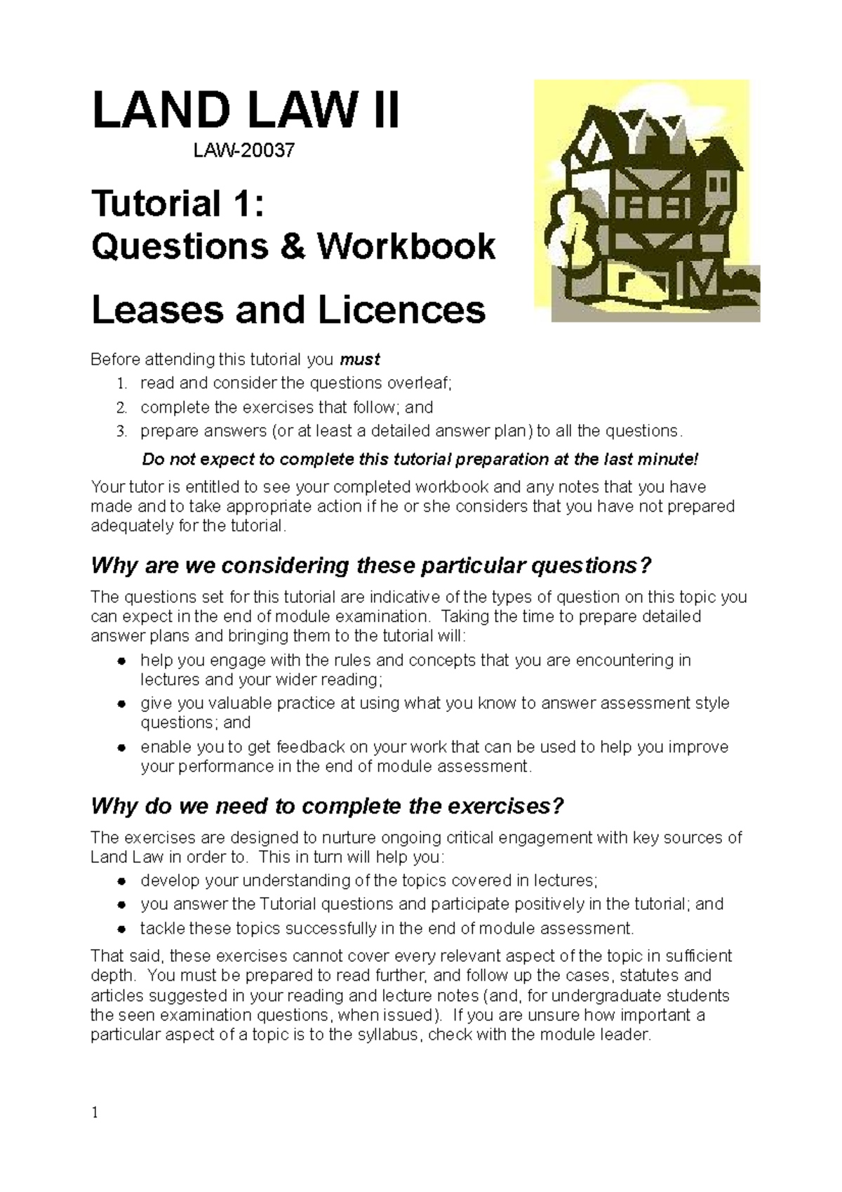 Land Law II Tutorial 1: Leases and Licences Questions Workbook - Studocu