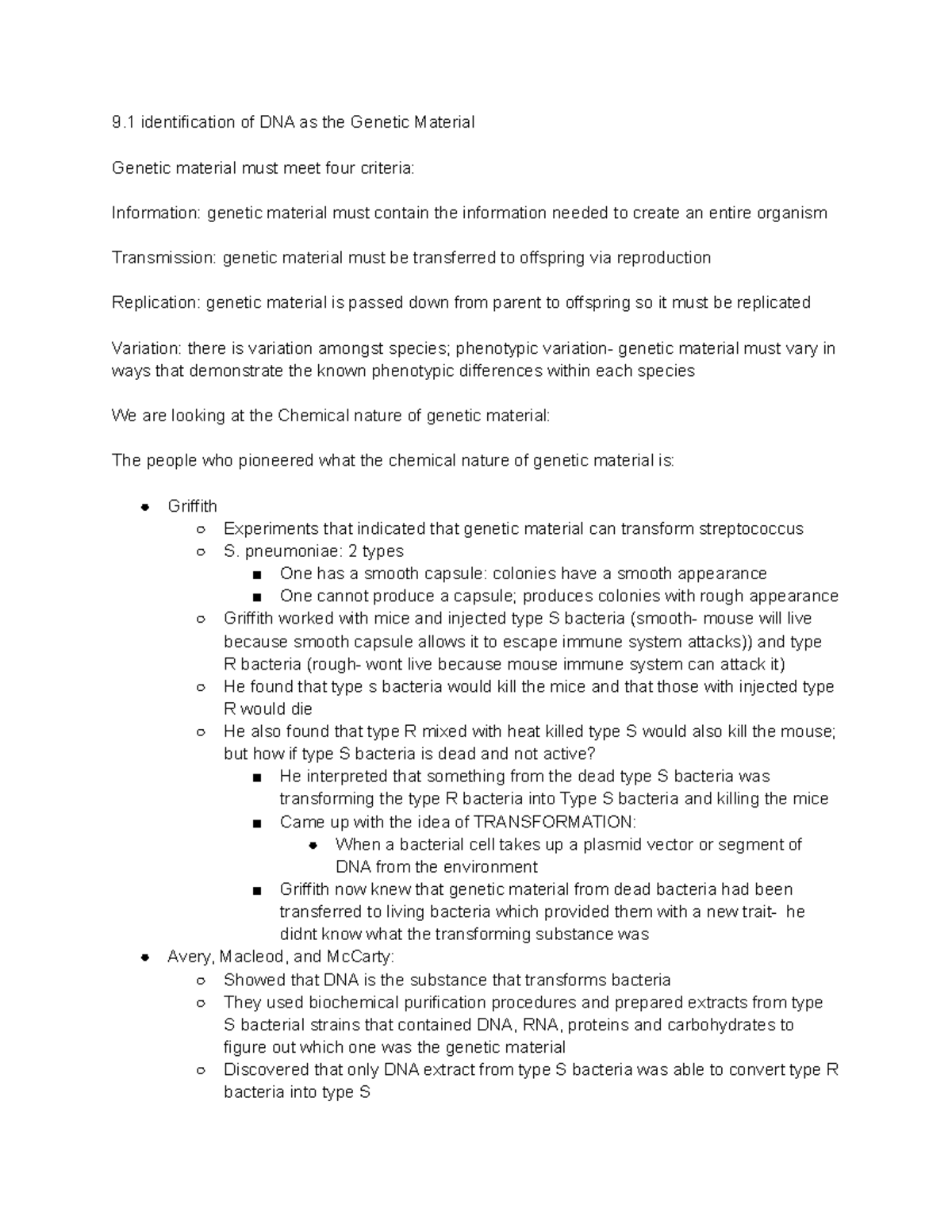 Genetics Ch.9 Notes - 9 identification of DNA as the Genetic Material ...