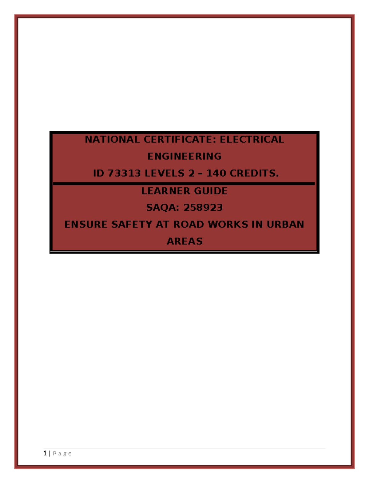SAQA - 258923 - Learner Guide - NATIONAL CERTIFICATE: ELECTRICAL ENGINEERING ID 73313 LEVELS 2 ...